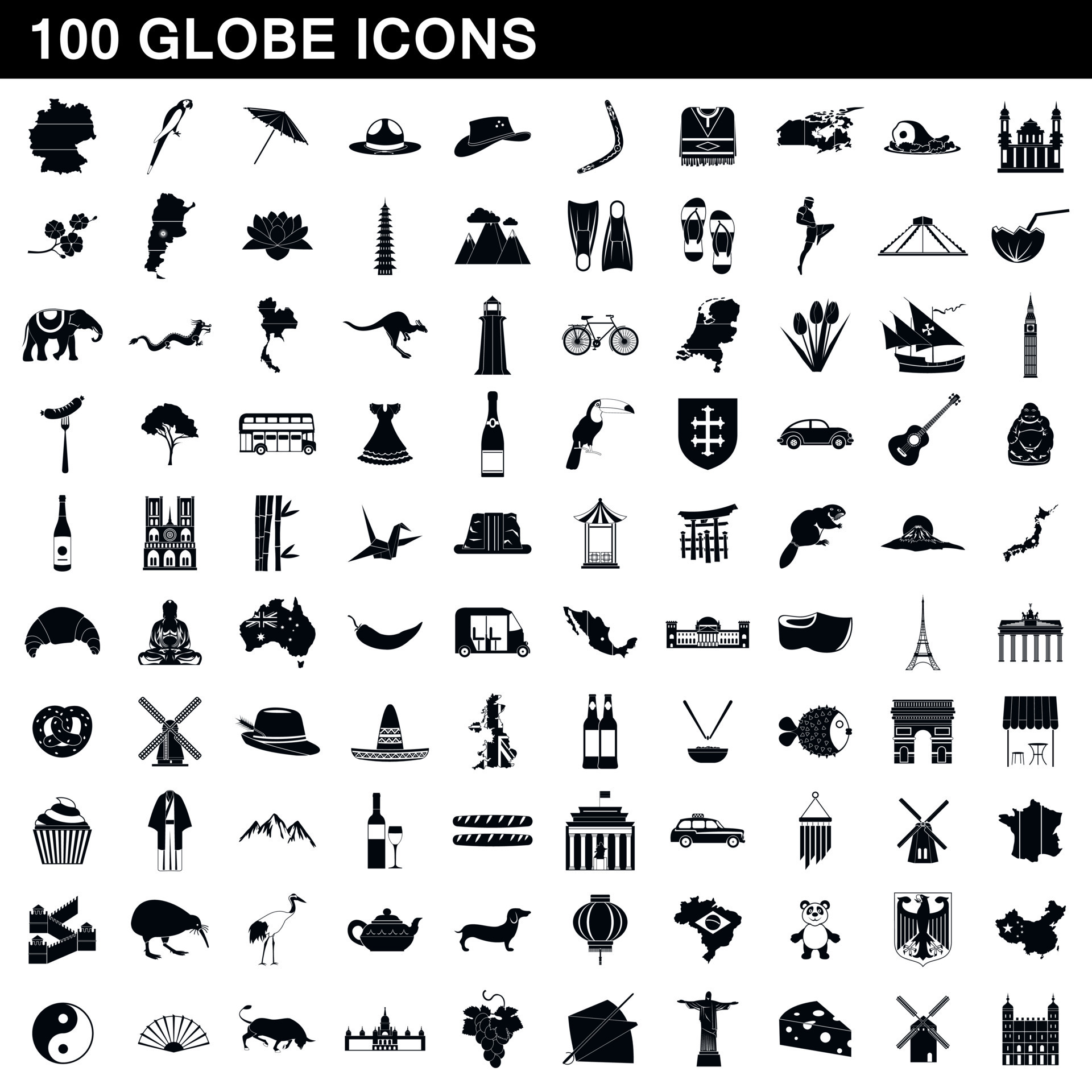 100 globe icons set, simple style 8894493 Vector Art at Vecteezy