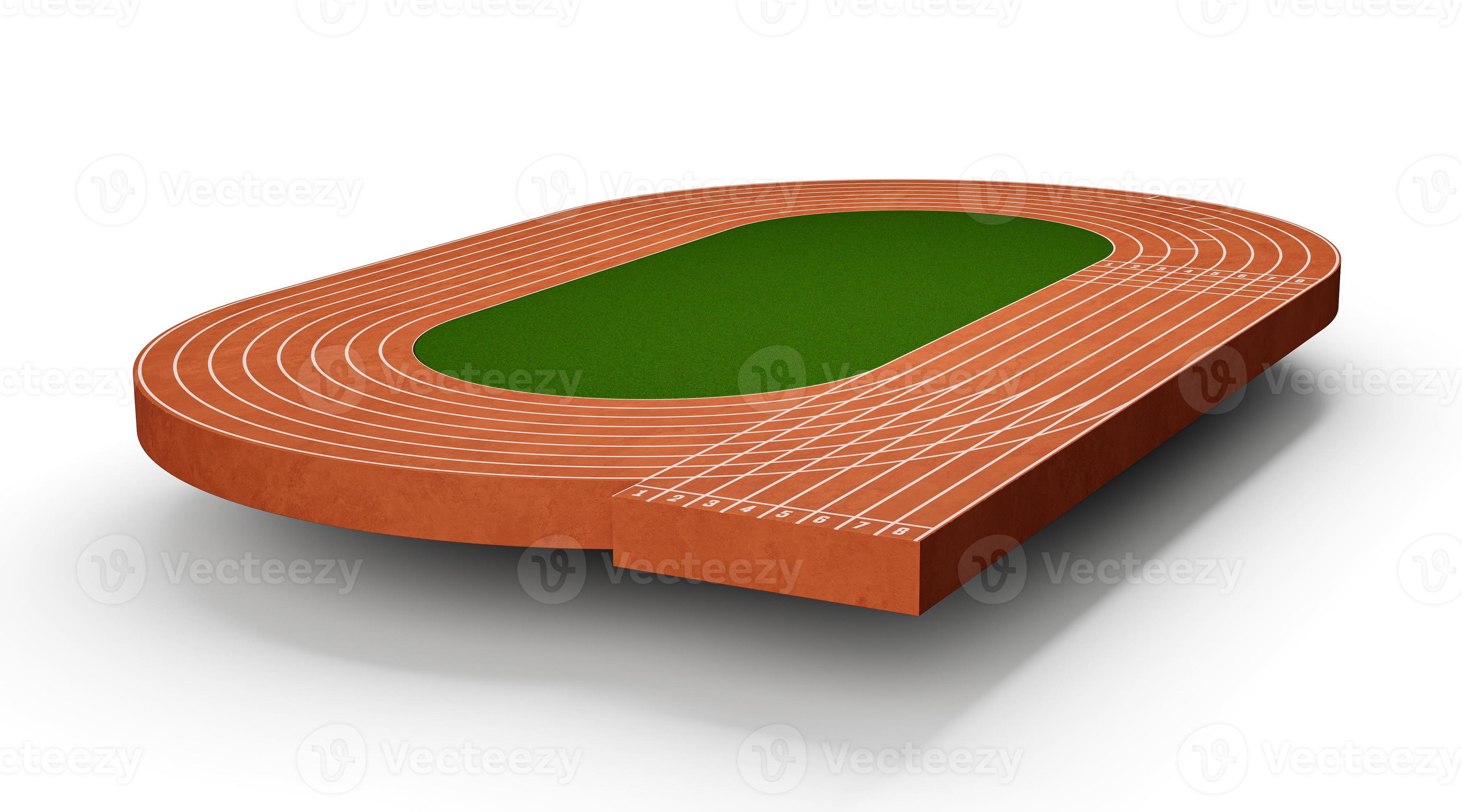 Running track on stadium with lane and numbers 3D cross section with ...