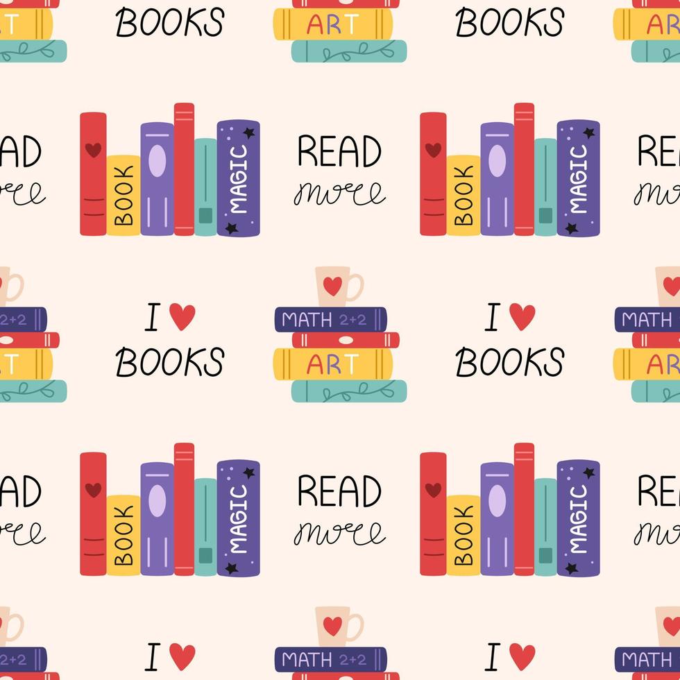 Vector seamless pattern with stacks of books. I love book and read more ...