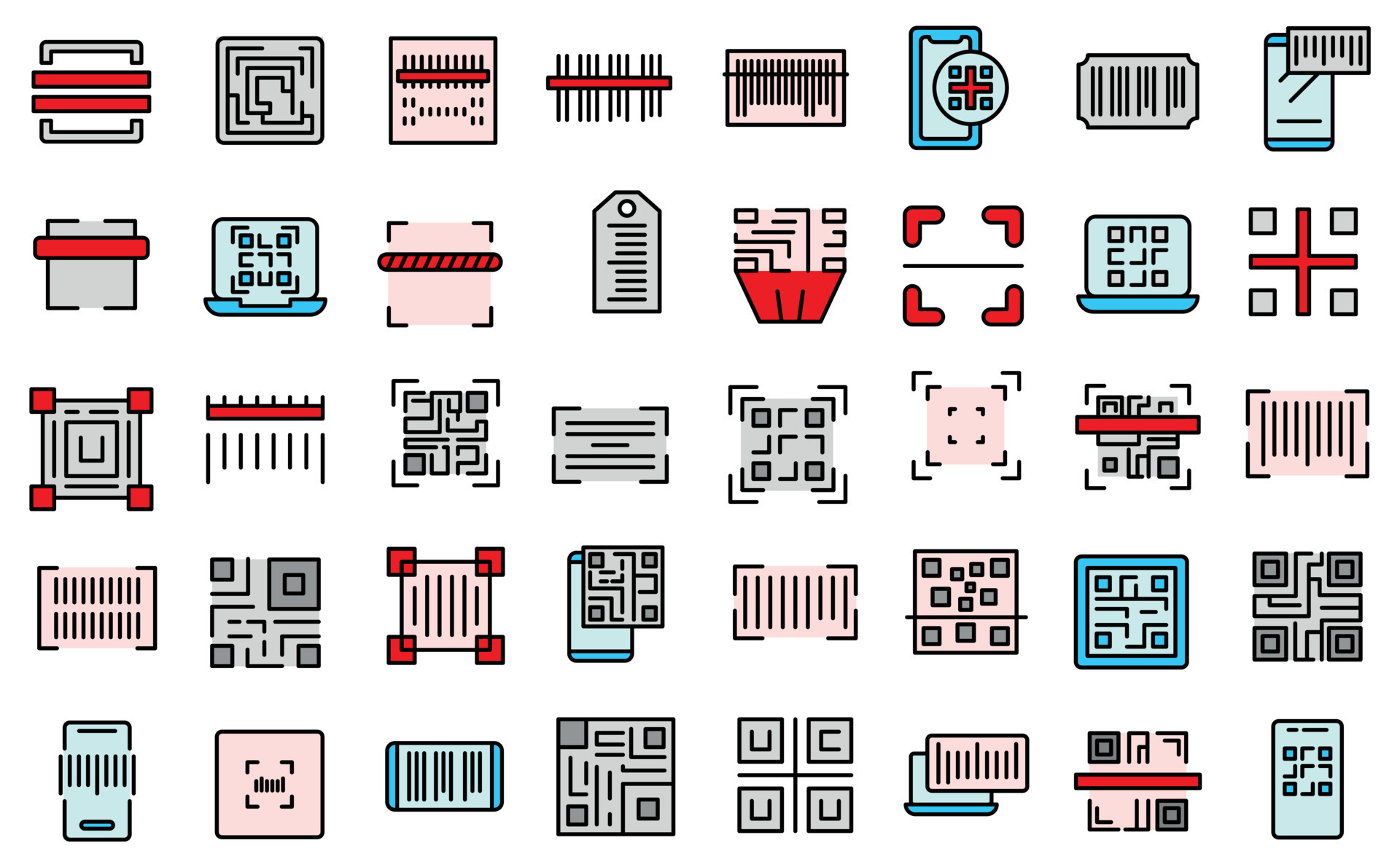 Code Scanning Icons Set Line Color Vector 8902724 Vector Art At Vecteezy