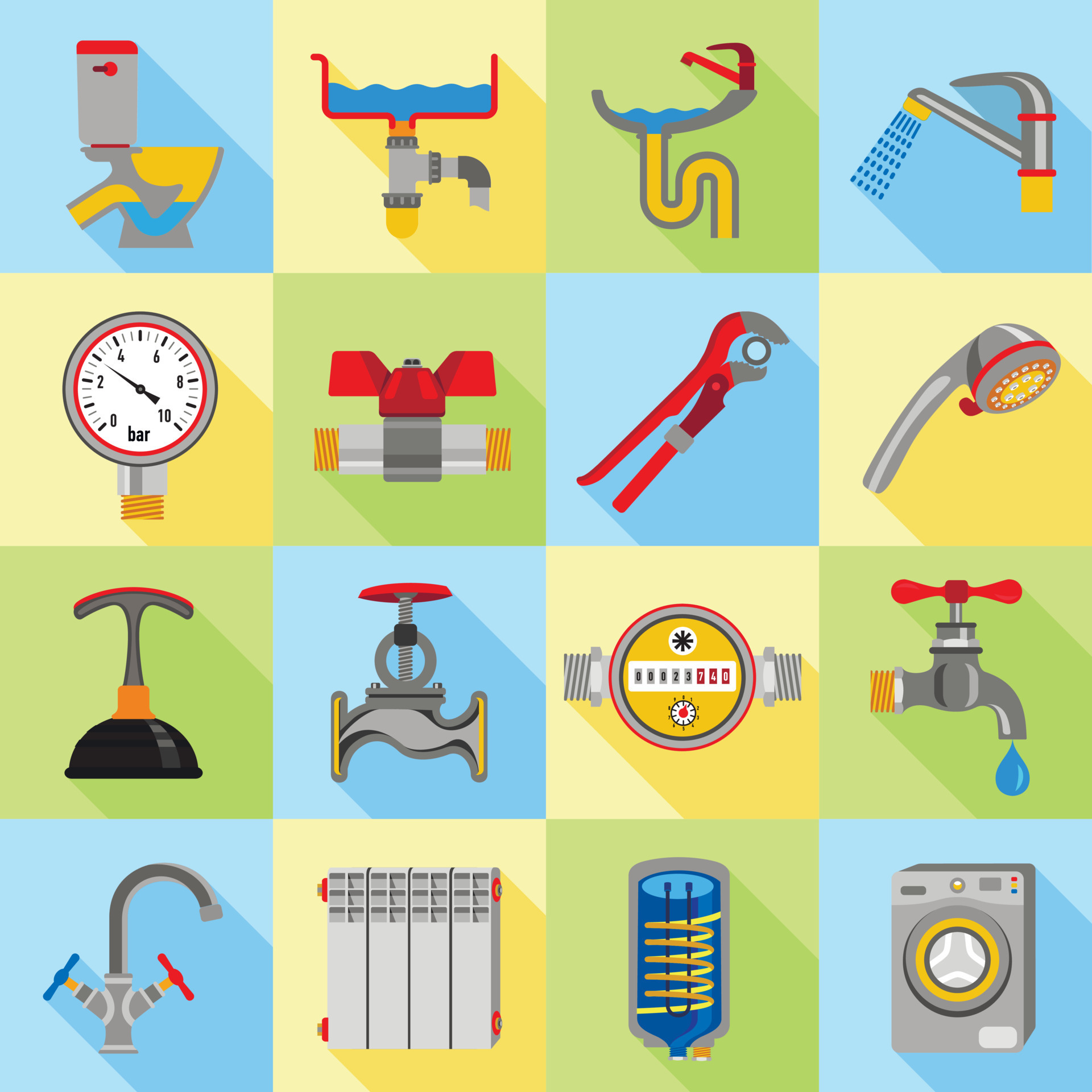 Plumber symbols icons set, flat style 8903218 Vector Art at Vecteezy Plumber symbols icons set, flat style 8903218 Vector Art at Vecteezy