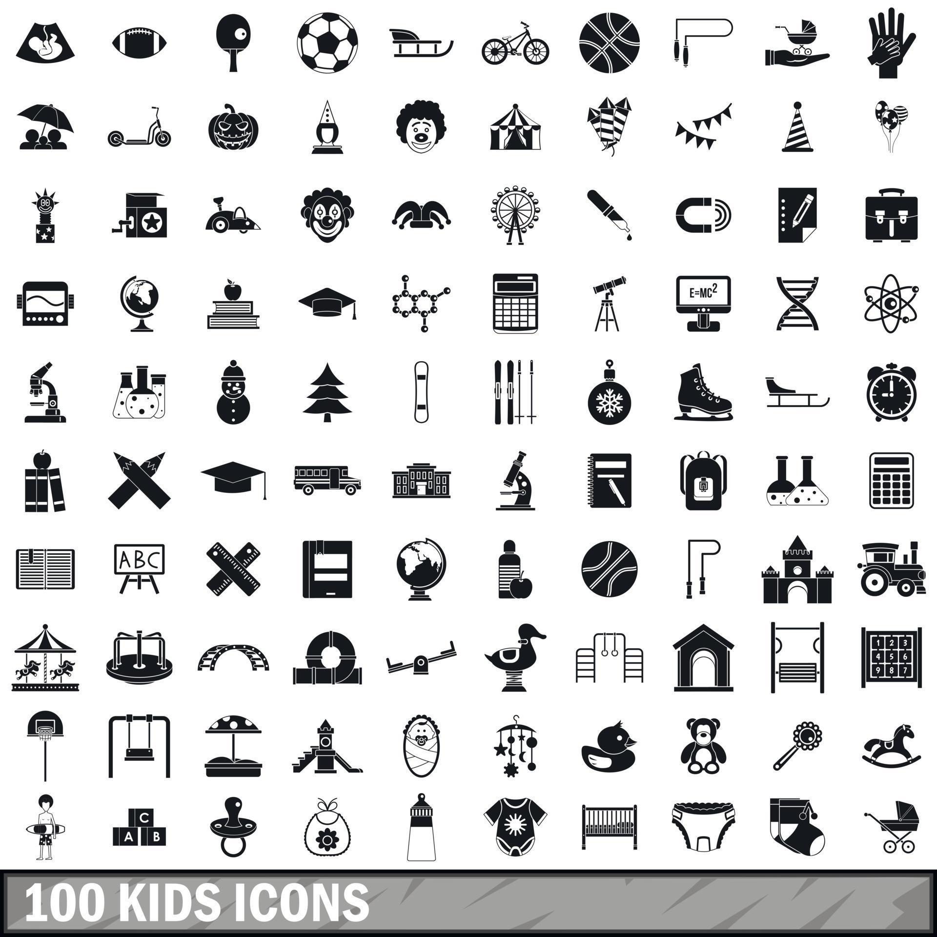 100 Kids Icons Set In Simple Style 8909984 Vector Art At Vecteezy