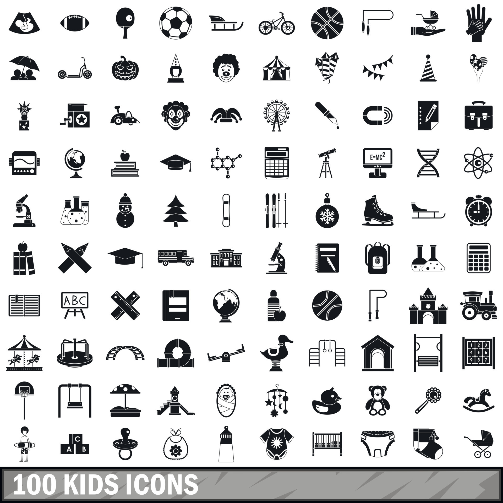 100 Kids Icons Set In Simple Style 8909984 Vector Art At Vecteezy