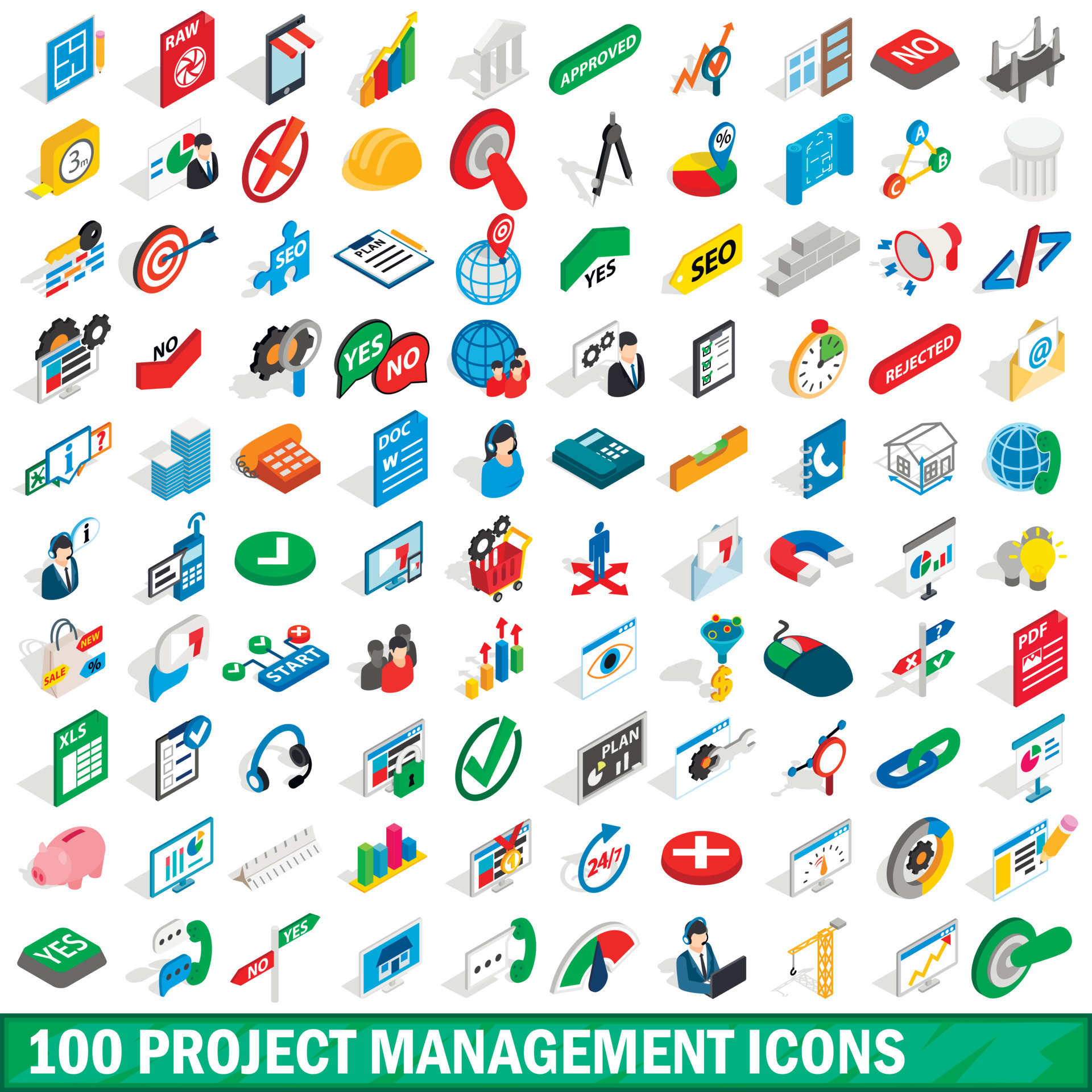 100 project management icons set, isometric style 8910000 Vector Art at ...