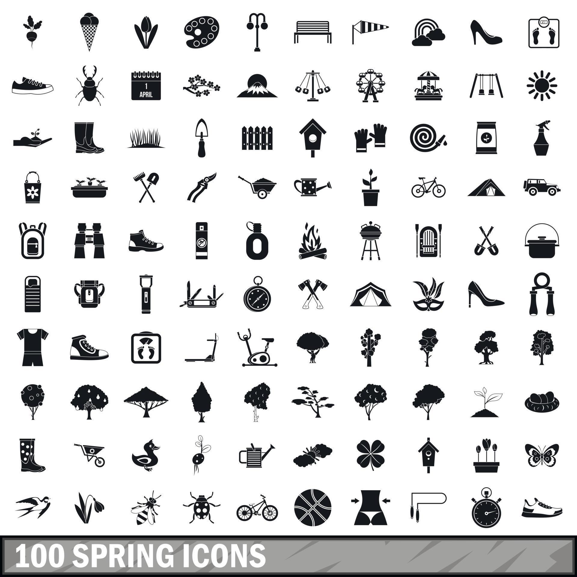 100 spring icons set in simple style 8910010 Vector Art at Vecteezy