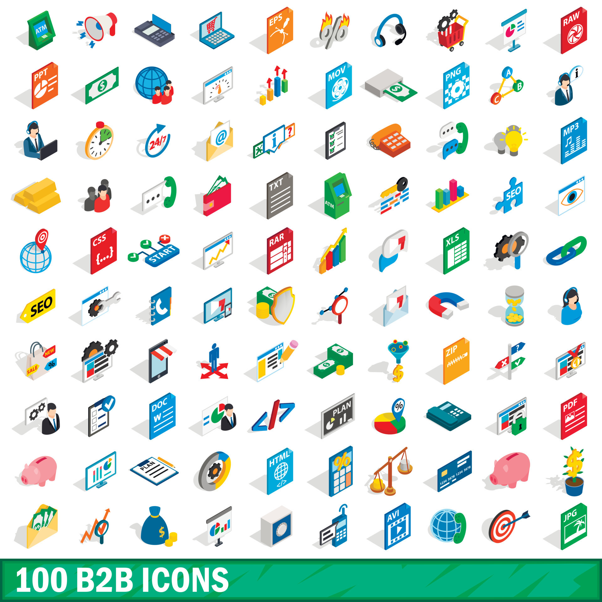 100 b2b icons set, isometric 3d style 8910066 Vector Art at Vecteezy