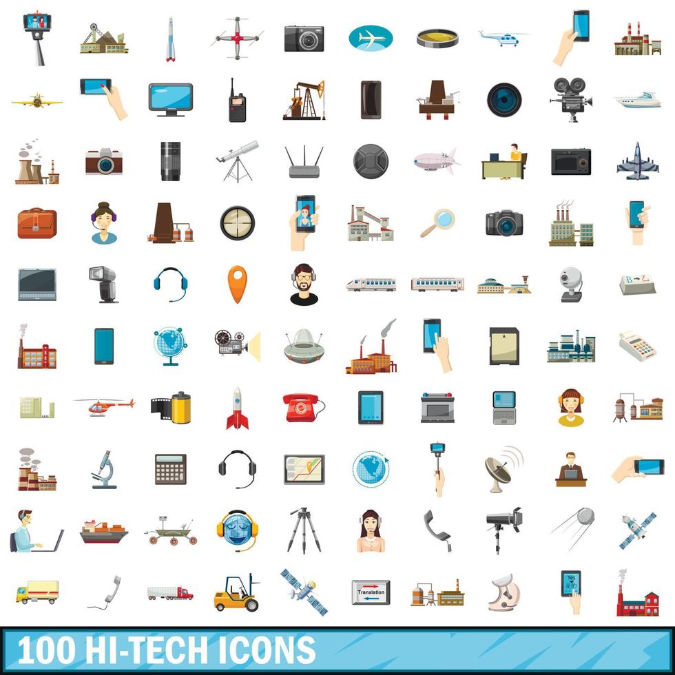 100 hi-tech icons set, cartoon style 8910454 Vector Art at Vecteezy 100 hi-tech icons set, cartoon style 8910454 Vector Art at Vecteezy