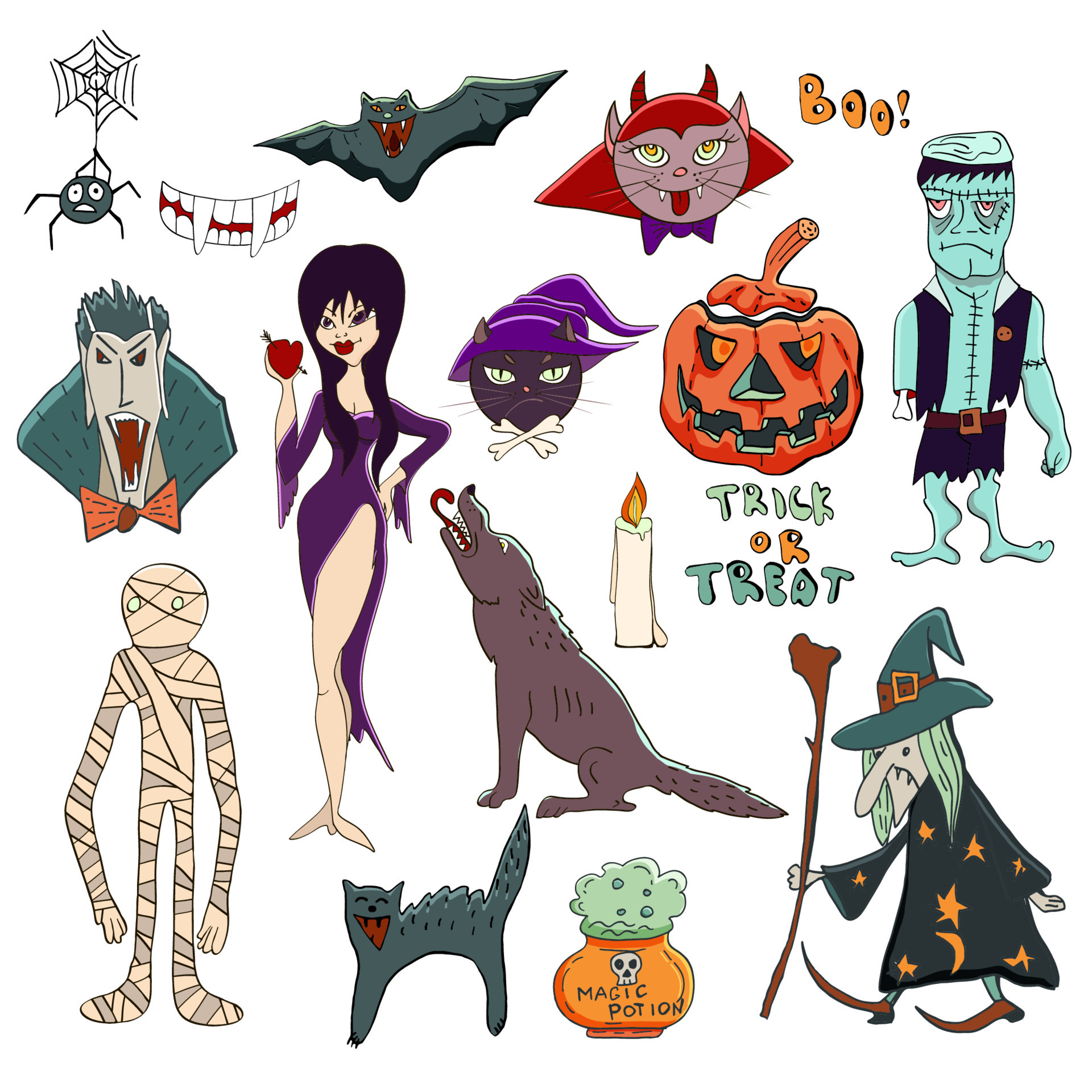 Vector Halloween set. Halloween characters such as vampire Dracula, old ...