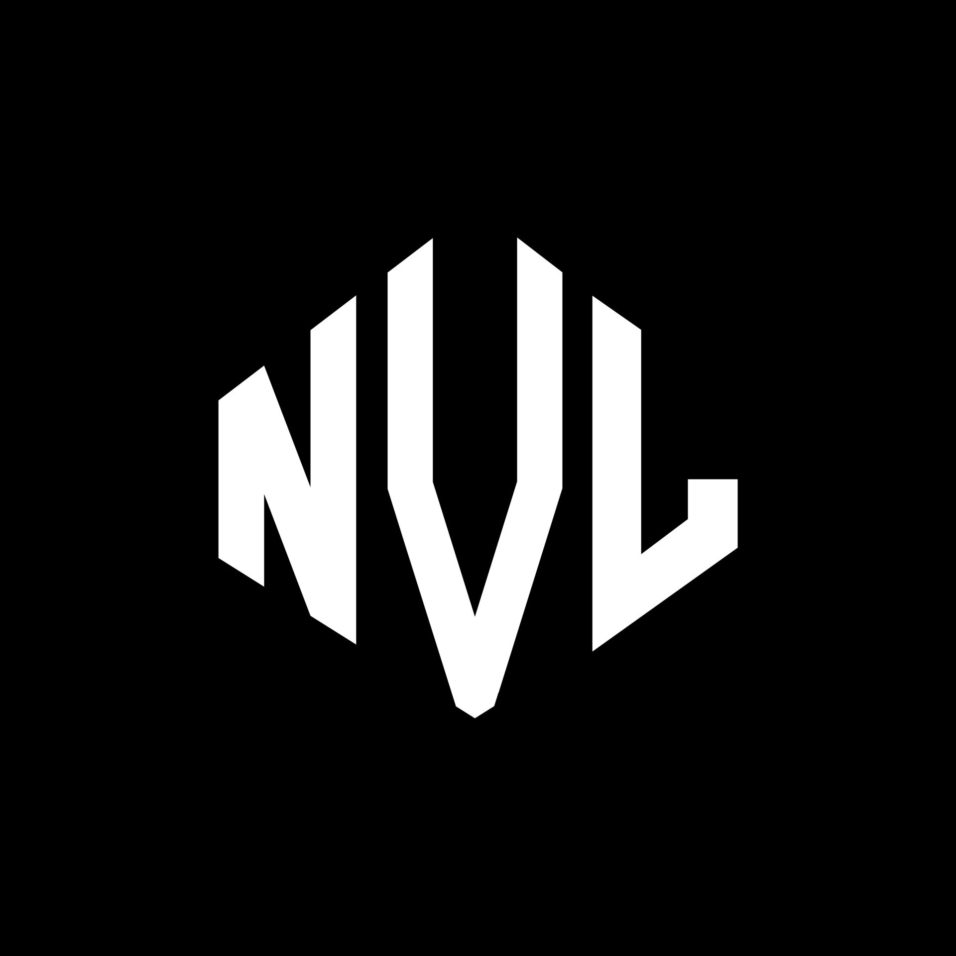 diseño de logotipo de letra nvl con forma de polígono. Diseño de logotipo en forma de cubo y ...
