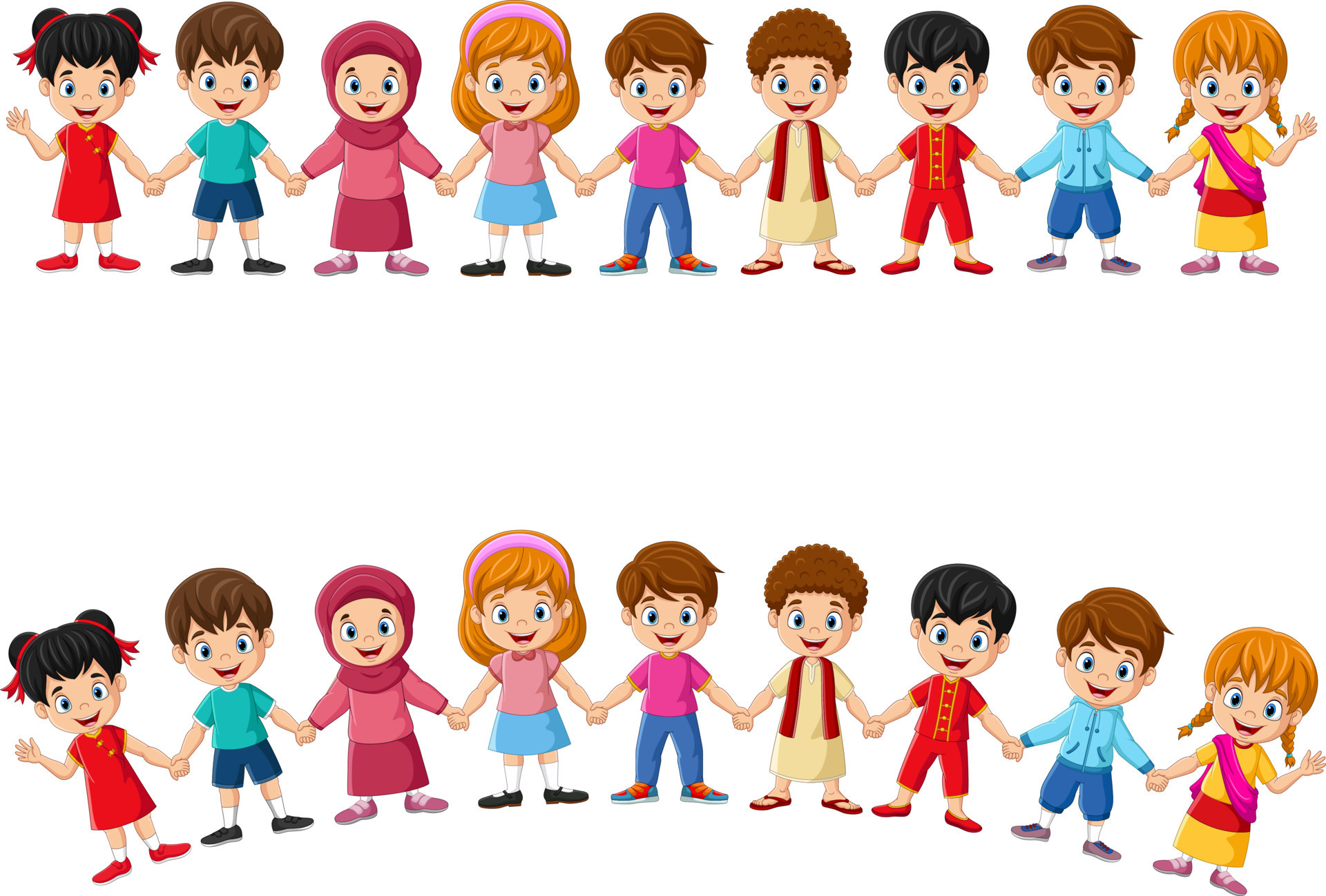 Cartoon group of multiethnic children holding hands 8916495 Vector Art ...