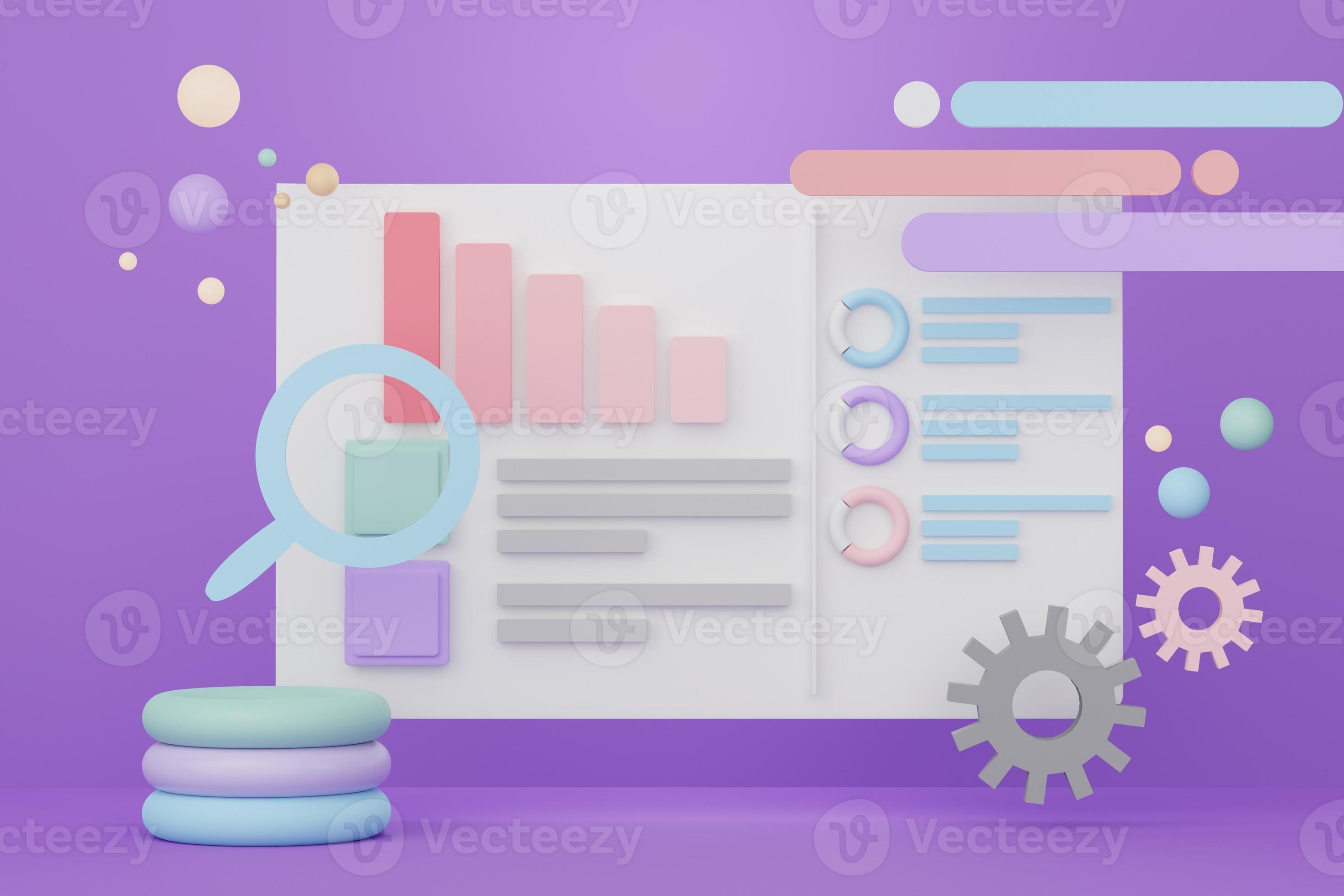 3d render SEO data an analytics. User interface for web banner and mock up. Business graph chart ...