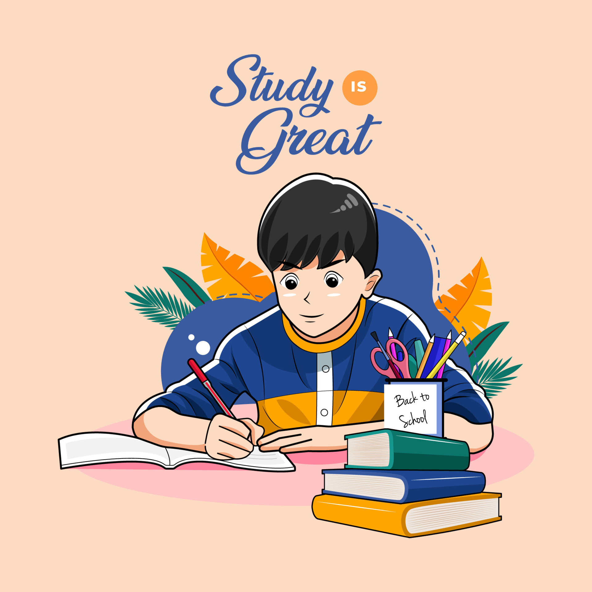 Back to school. A boy is studying vector illustration free download ...