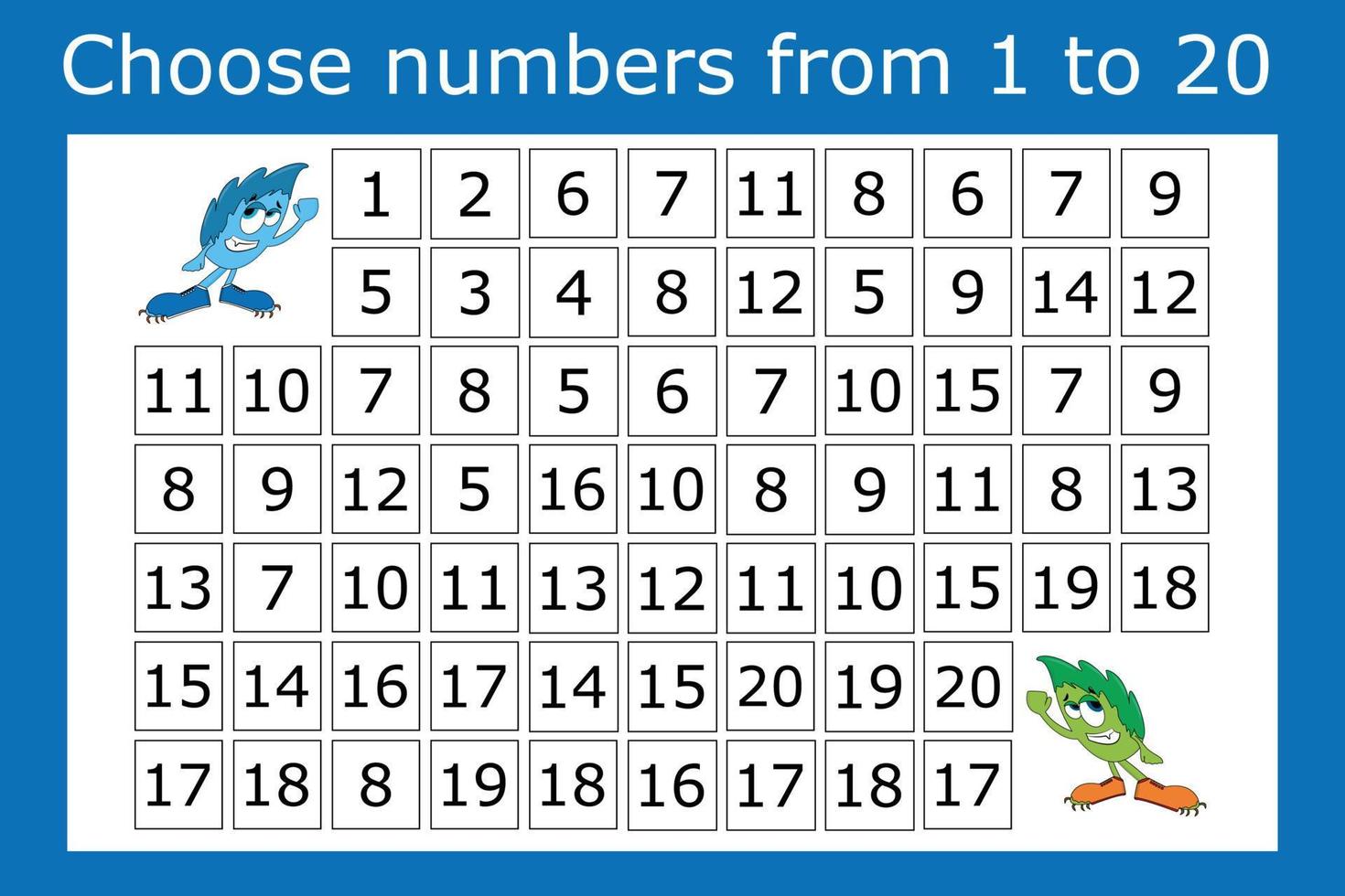 The task is to go through a maze of numbers from 1 to 20. Educational ...