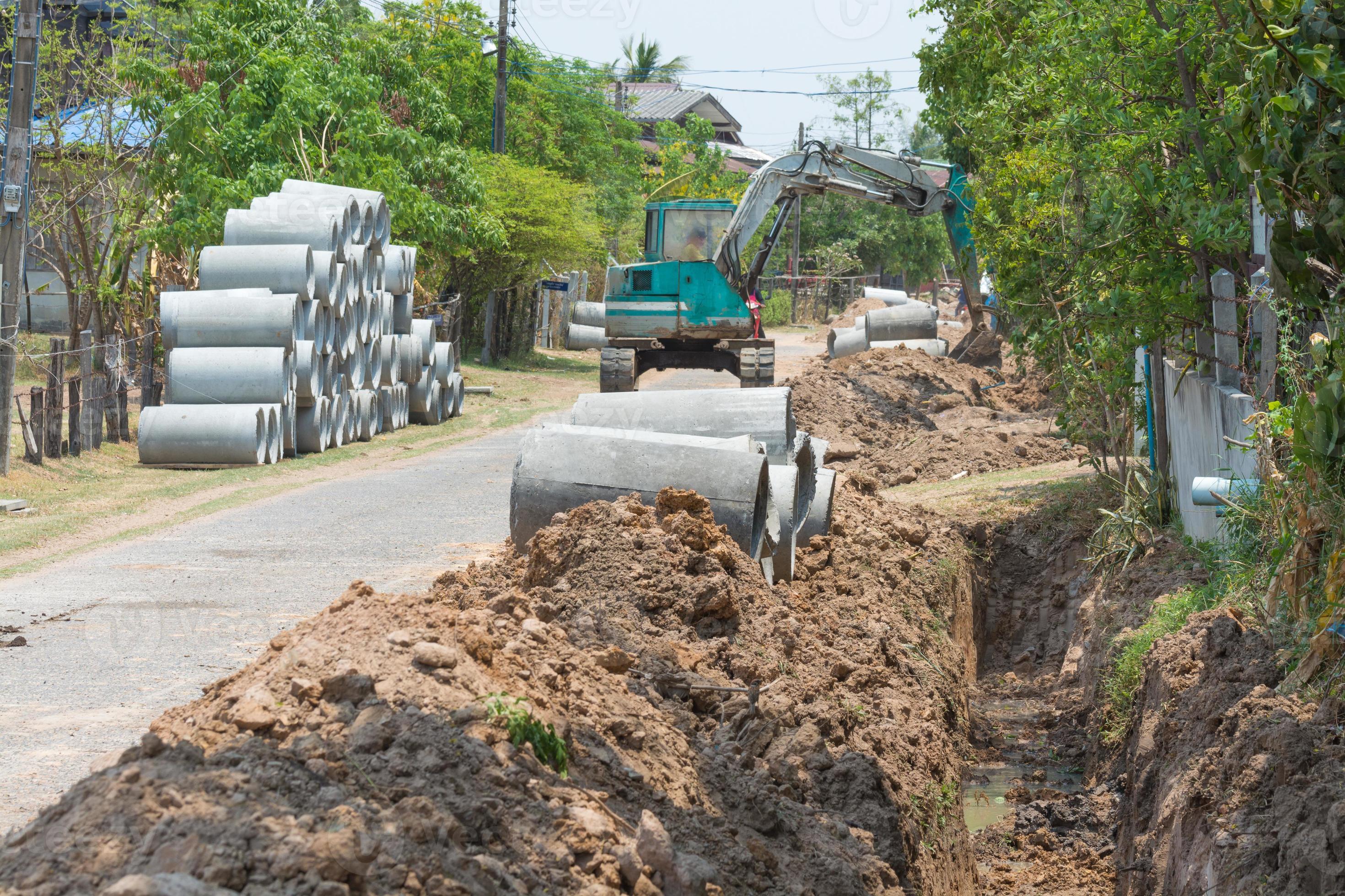 Digging drains concrete pipeline on construction site 8938993 Stock ...