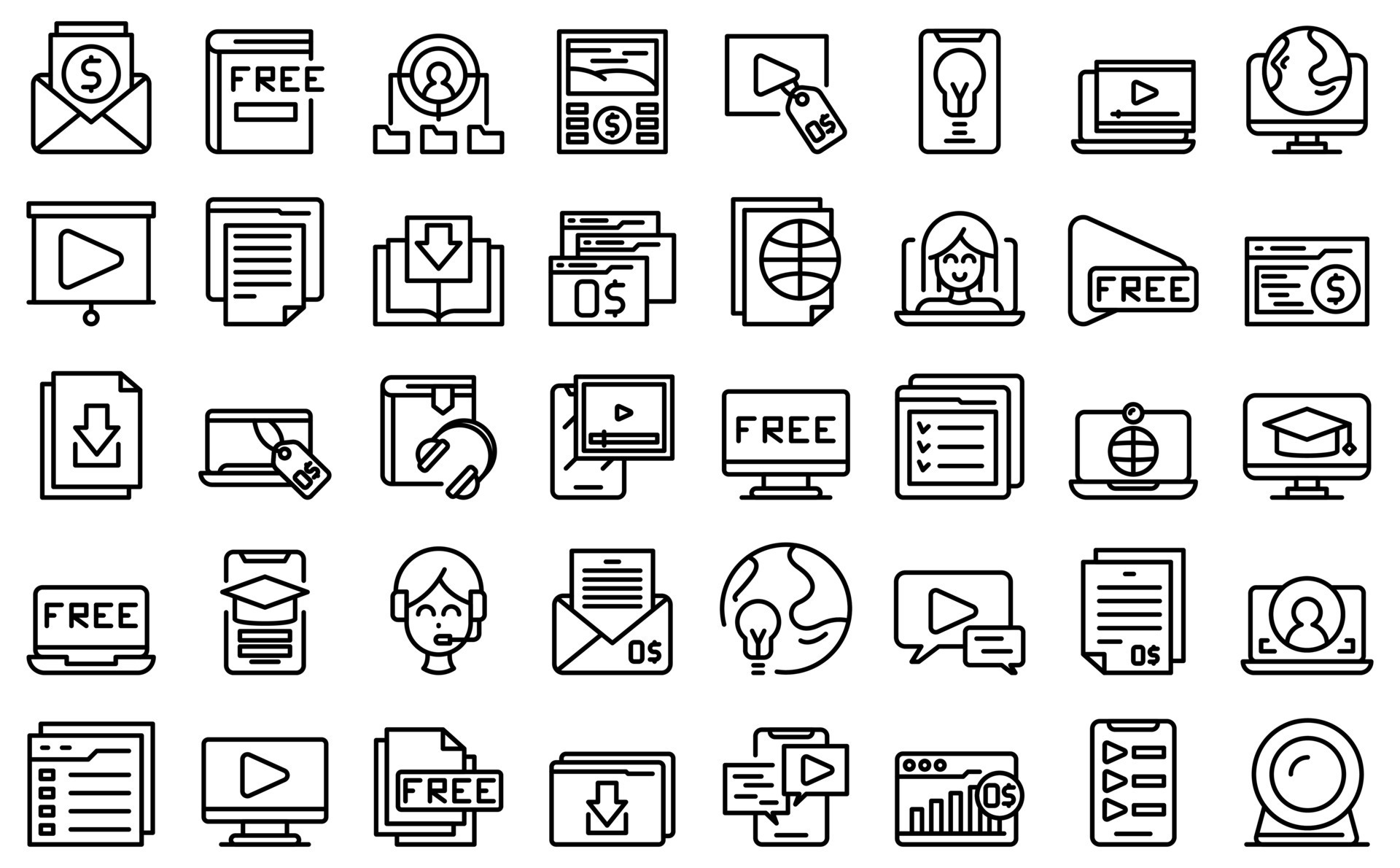 Free course icons set outline vector. Virtual computer class 8939807 ...