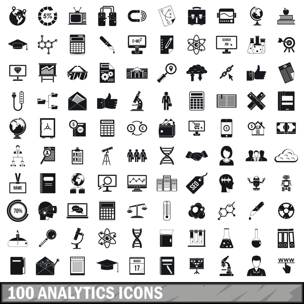 100 analytics icons set, simple style 8940233 Vector Art at Vecteezy