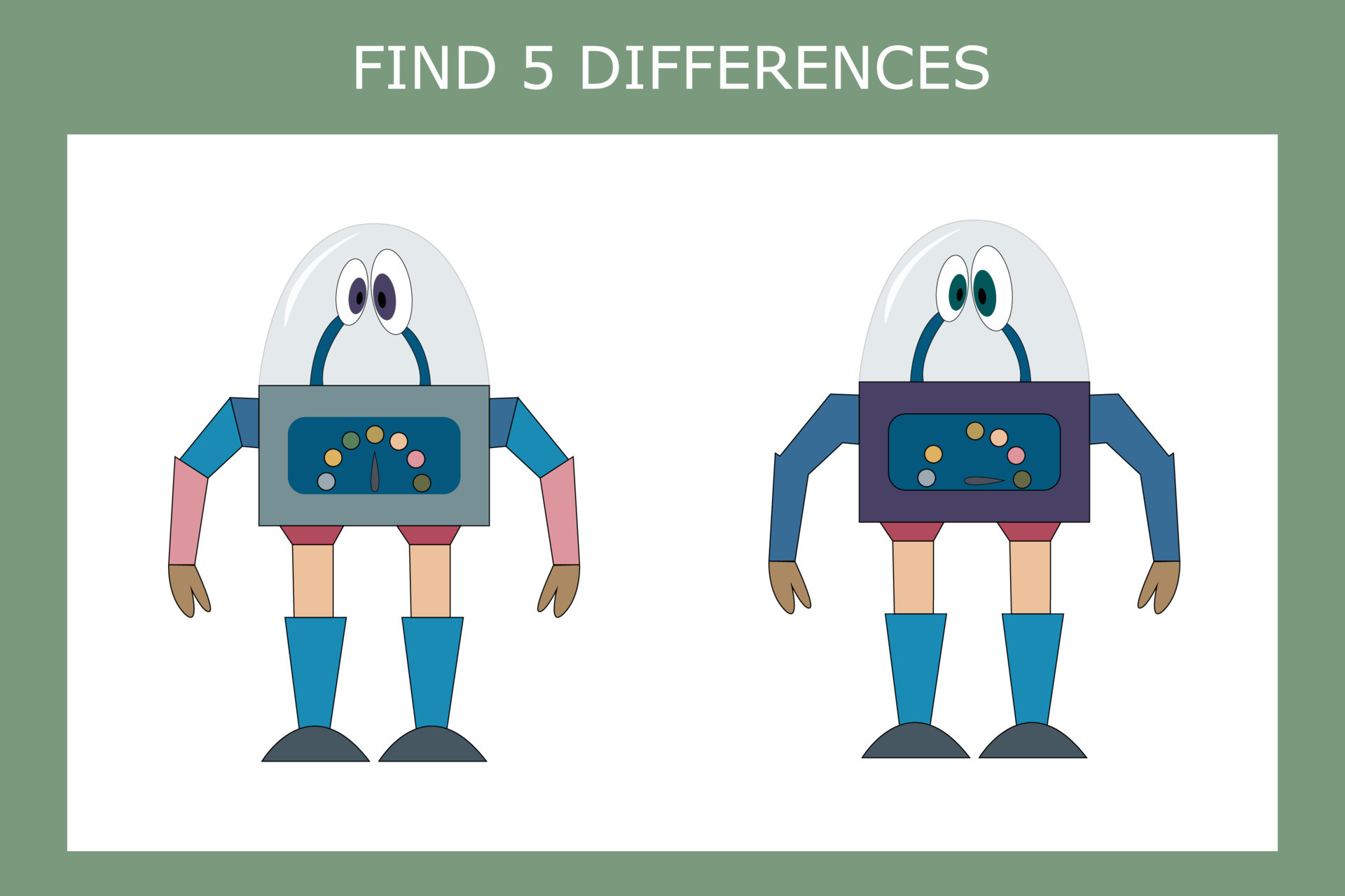 Educational game for children. Find 5 differences between the robots ...