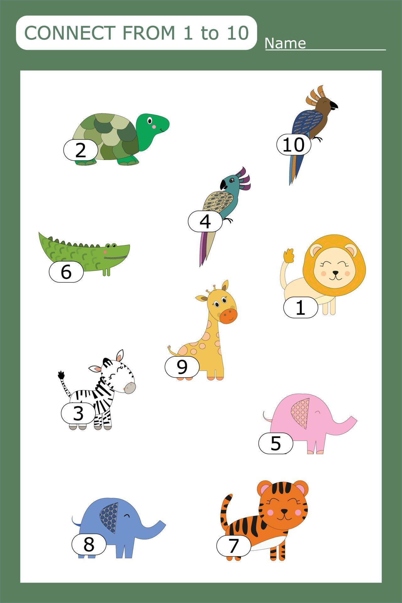The task is to go through a maze of numbers from 1 to 10 with animals ...