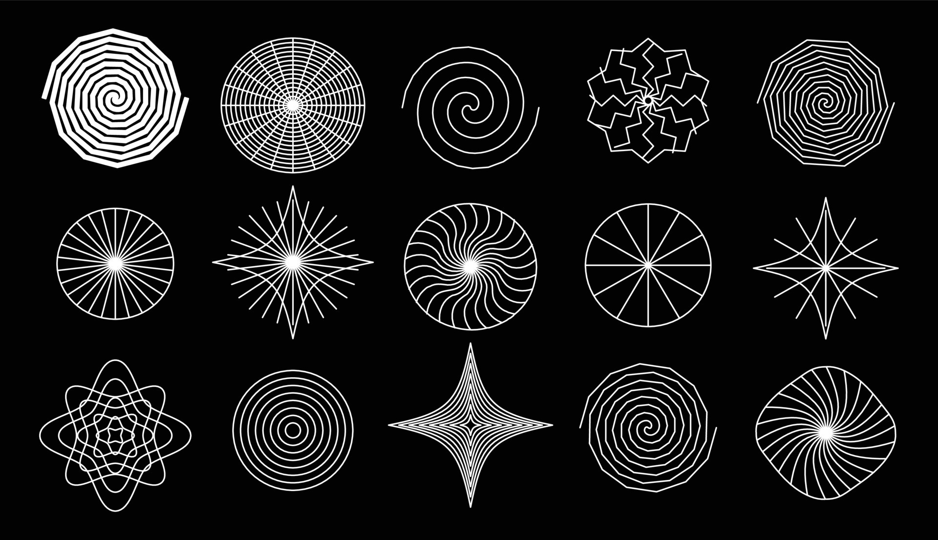 Set of abstract geometric technology elements in cyberpunk style. Retro ...