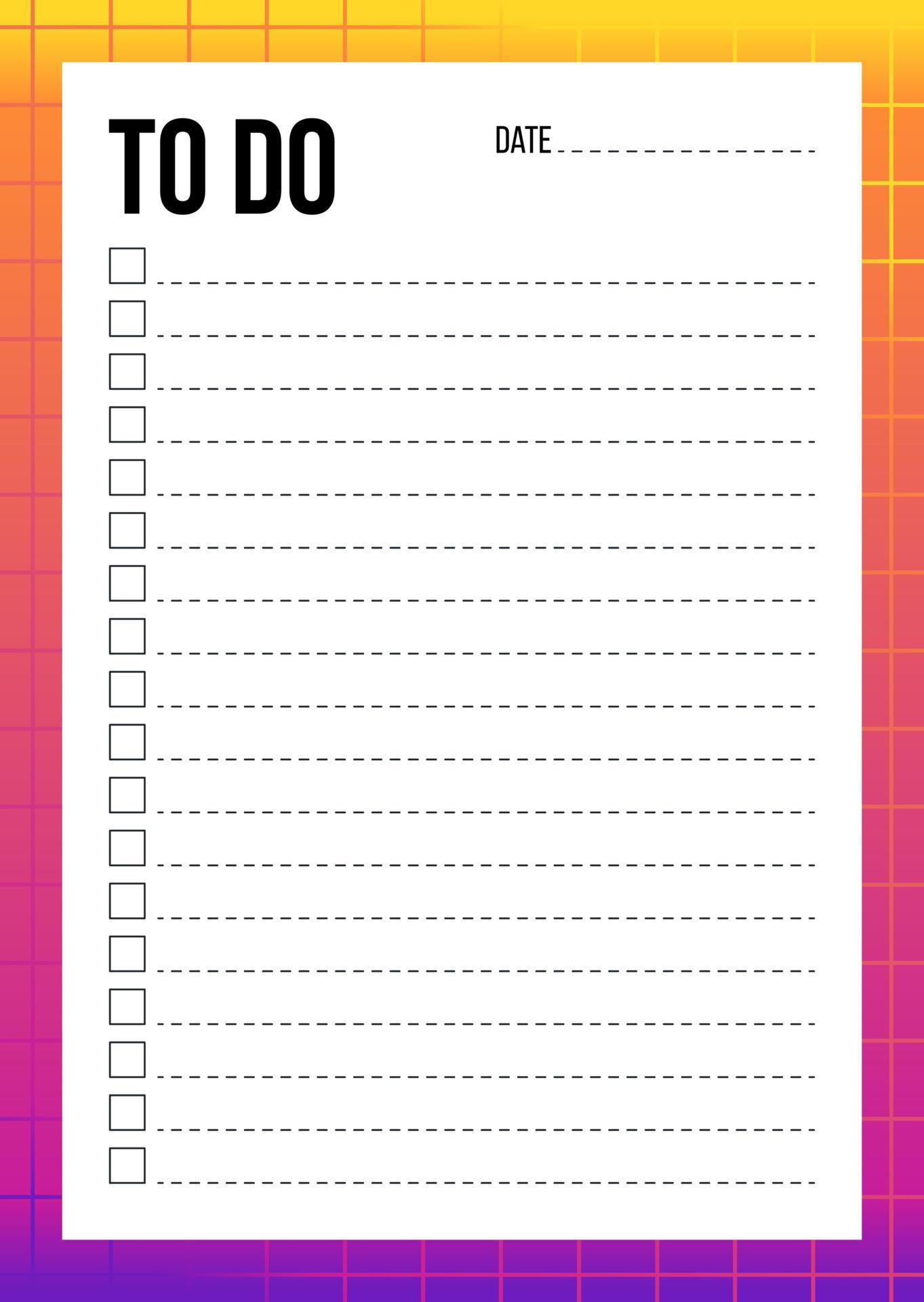Abstract To Do List template with check and place for date and notes ...
