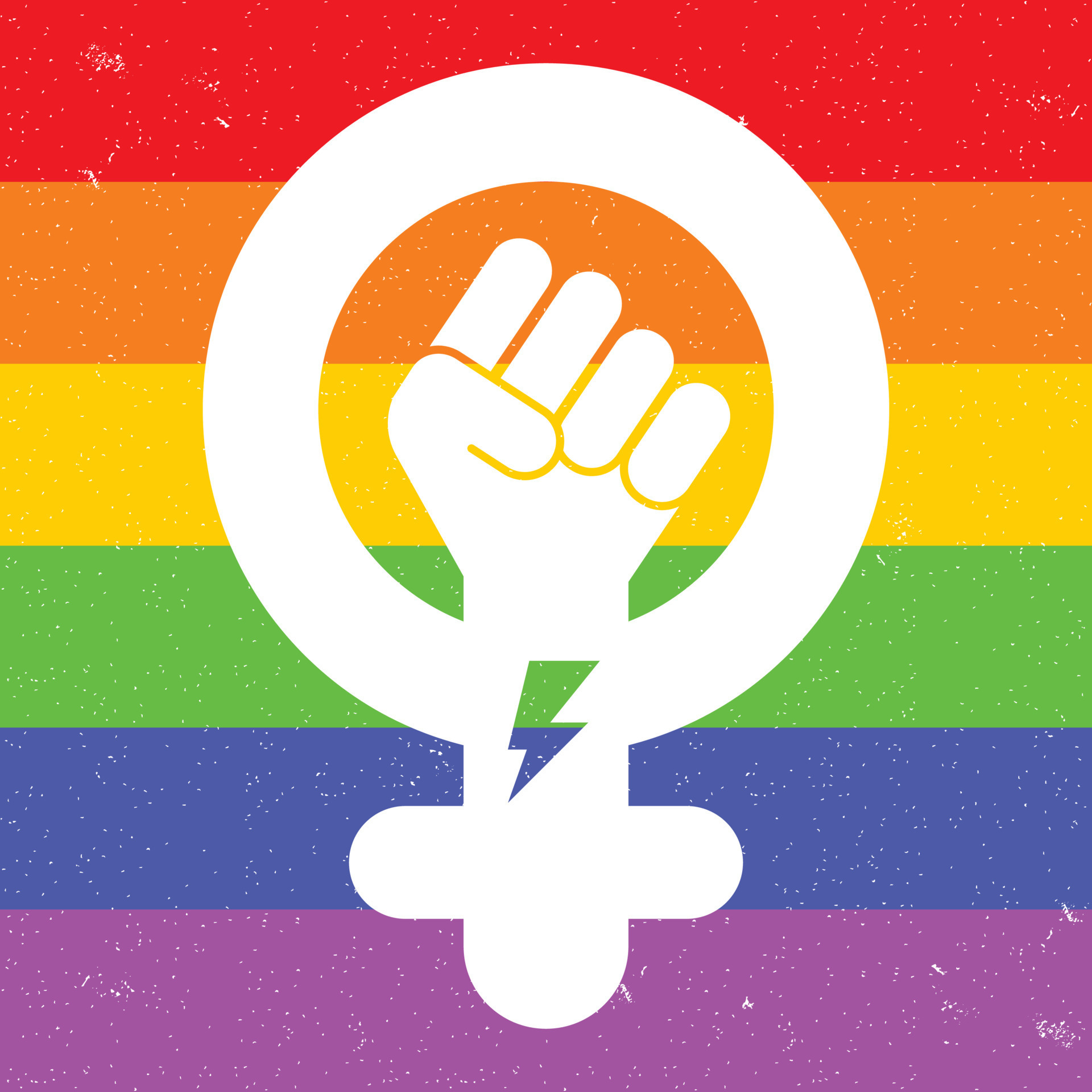 Symbol Of Feminist Movement On Rainbow Background Icon Of Female