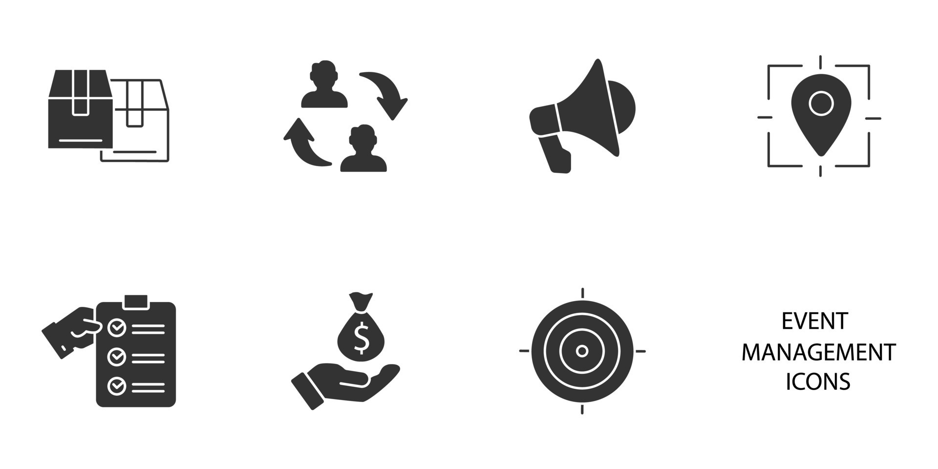 event management icons set . event management pack symbol vector ...