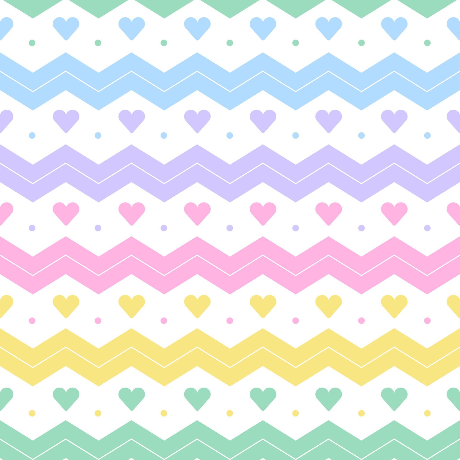 Rainbow Pastel Heart Horizontal Zig Zag Line Stripe Dot Dash Line