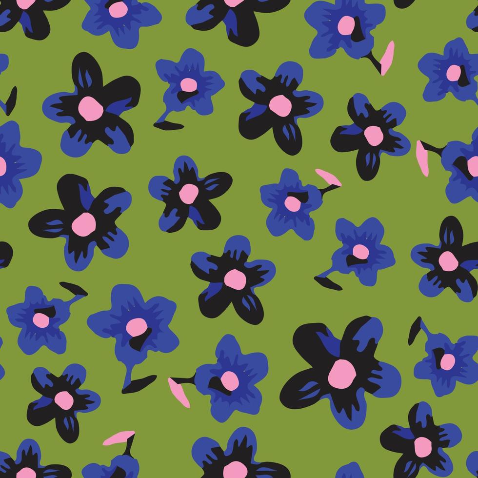 Printseamless cute pattern background with doodle blue flower ...