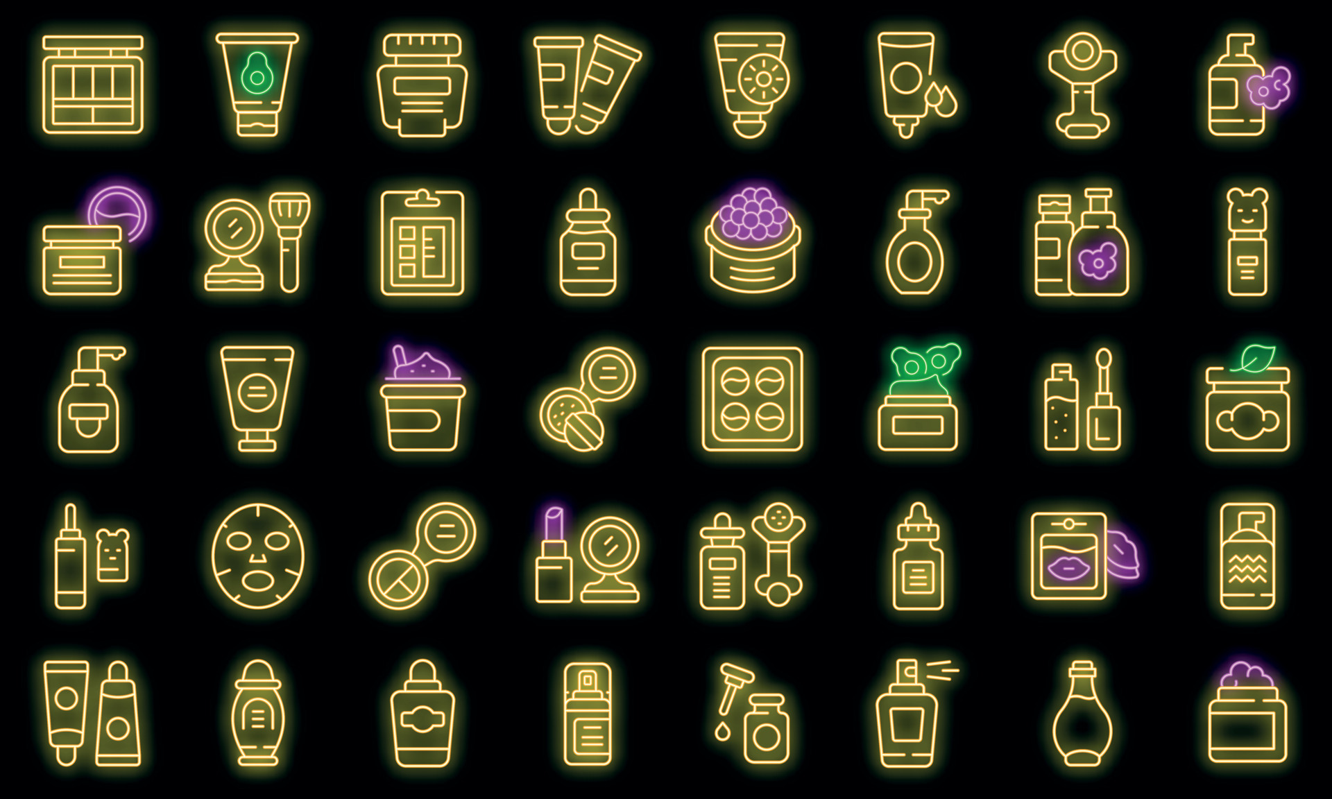 Korean cosmetics icon set neon vector 8980337 Vector Art at Vecteezy