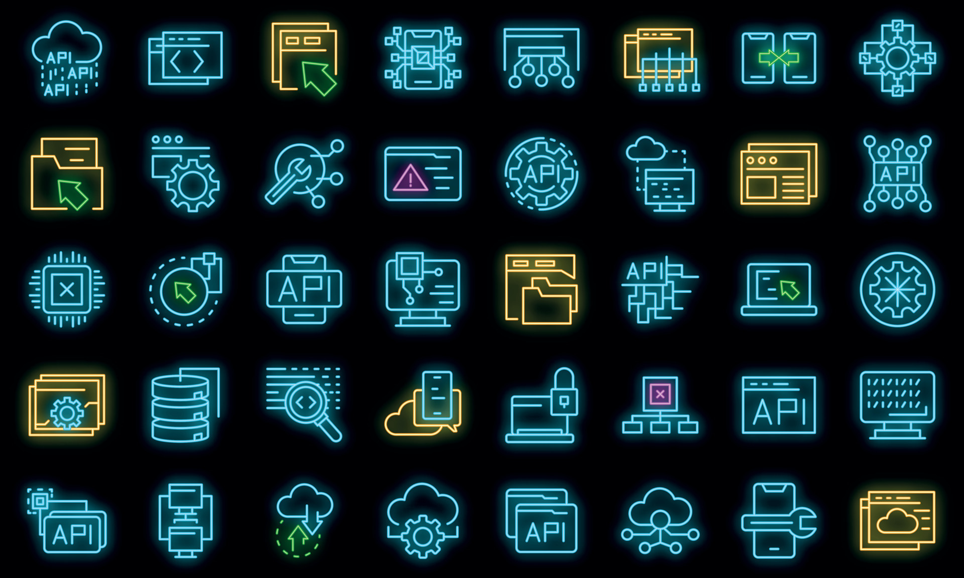API icons set vector neon 8989324 Vector Art at Vecteezy
