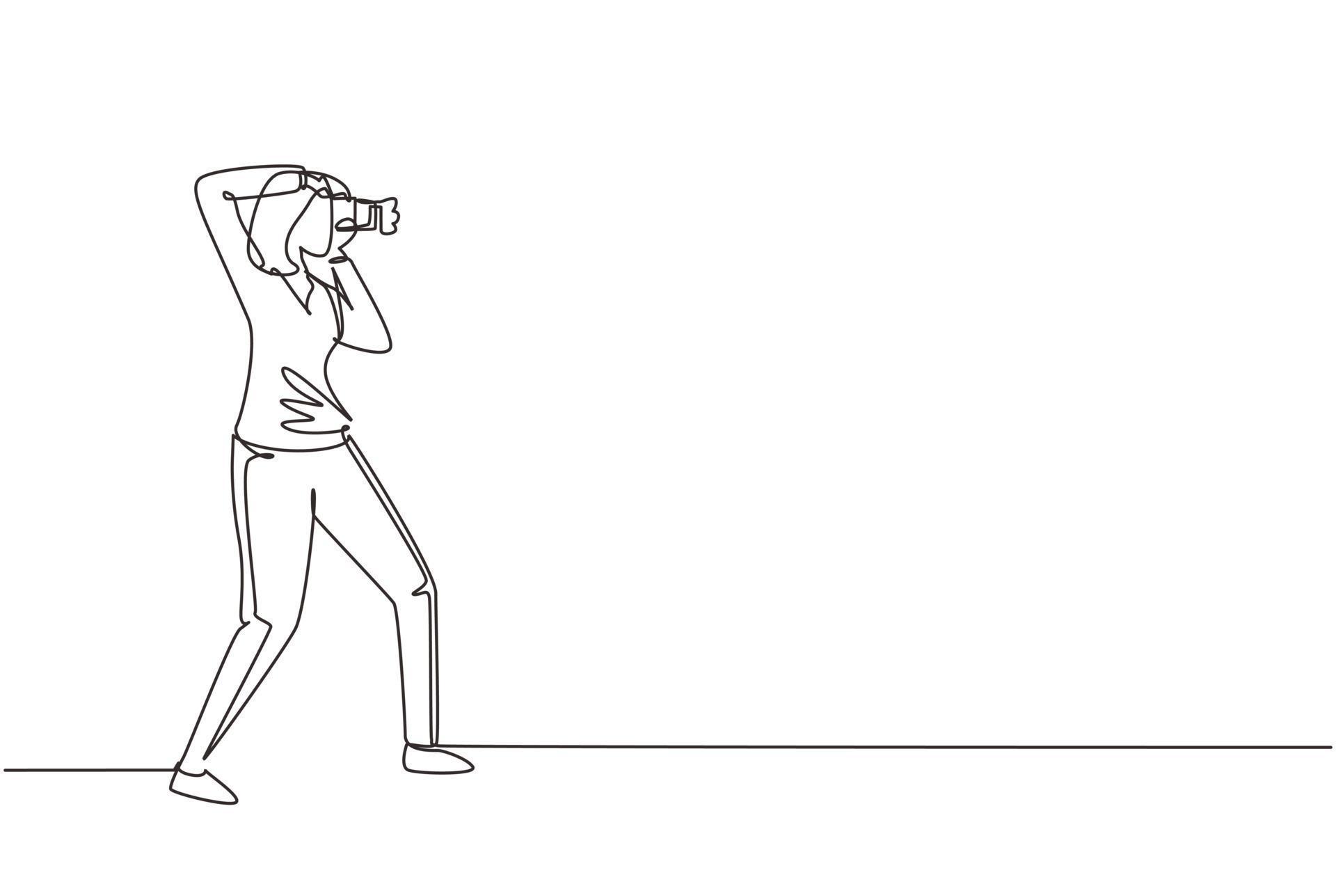 Continuous One Line Drawing Woman Photographer Aiming Target Photos