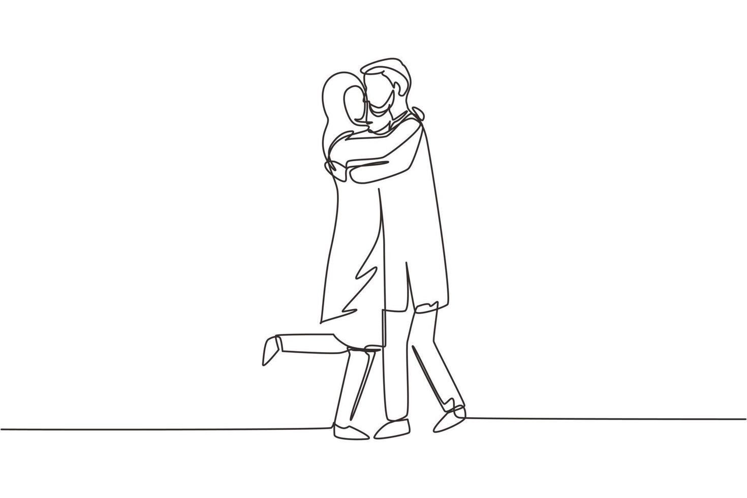 Single Continuous Line Drawing Cute Arab Couple In Romantic Pose Happy