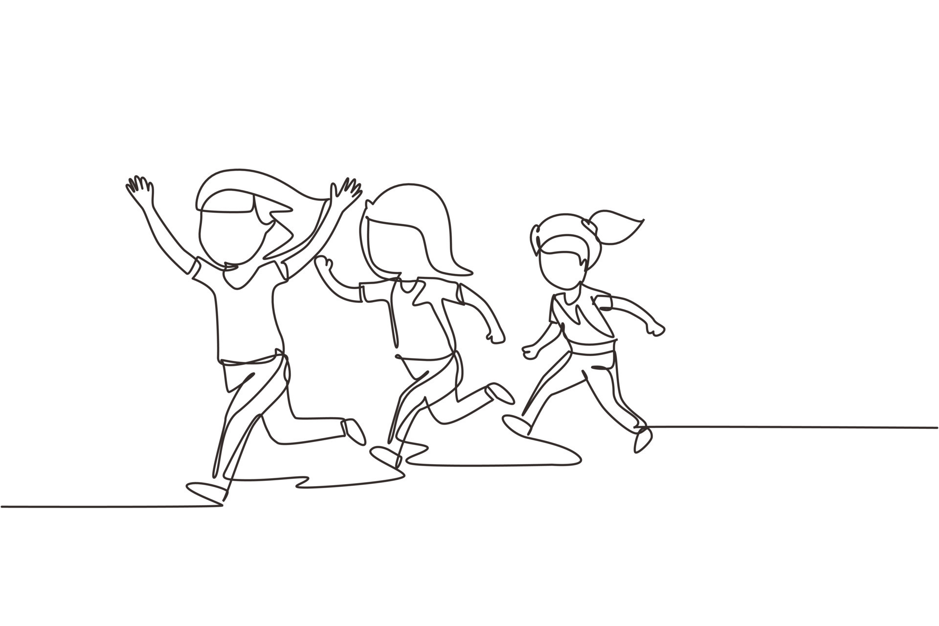 Single continuous line drawing children in athletics competitions. The ...