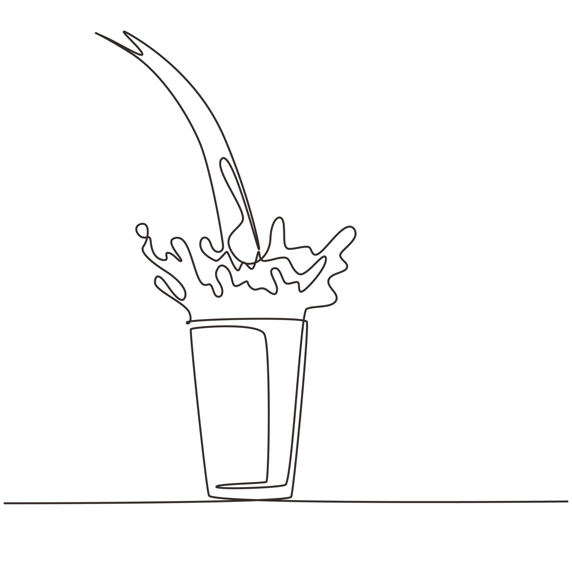 Single Continuous Line Drawing Milk Pouring Into Glass Creating Splashes Splashing Milk In A
