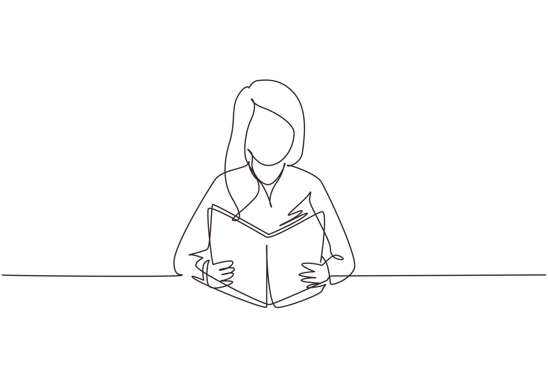 Single Continuous Line Drawing Girl Reading Book Education Woman single-continuous-line-drawing-girl-reading-book-education-woman