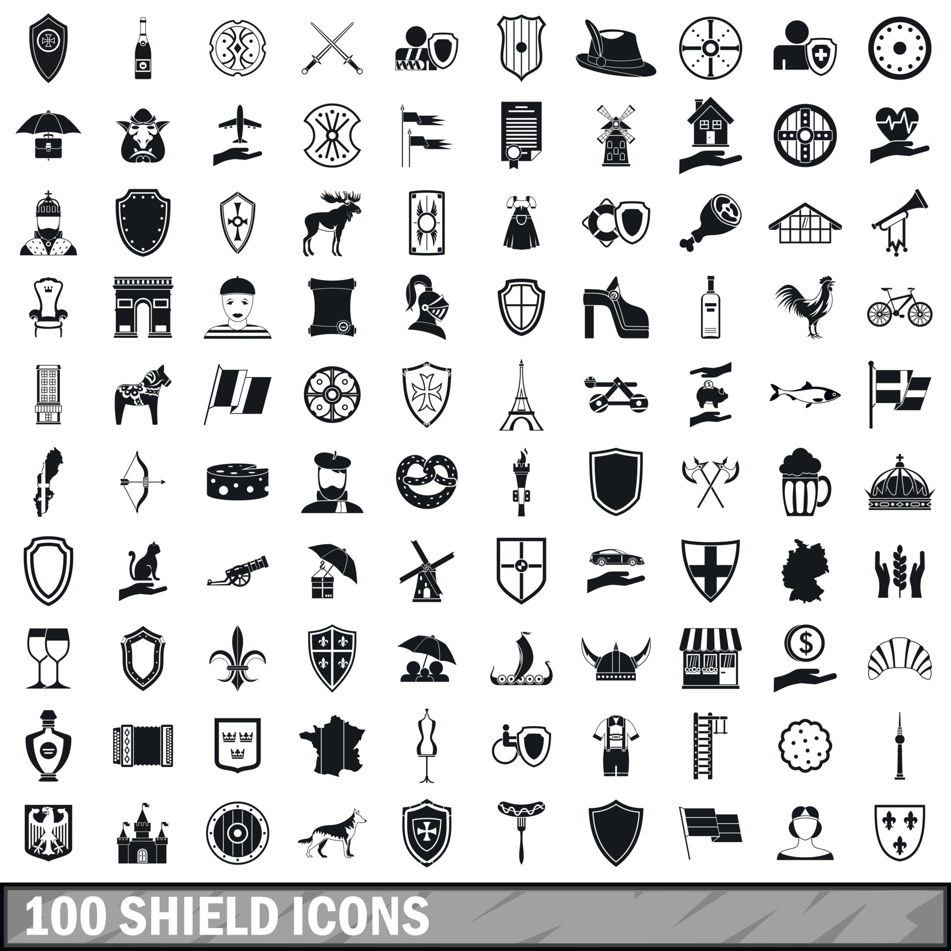 100 Shield Icons Set Simple Style 8991758 Vector Art At Vecteezy