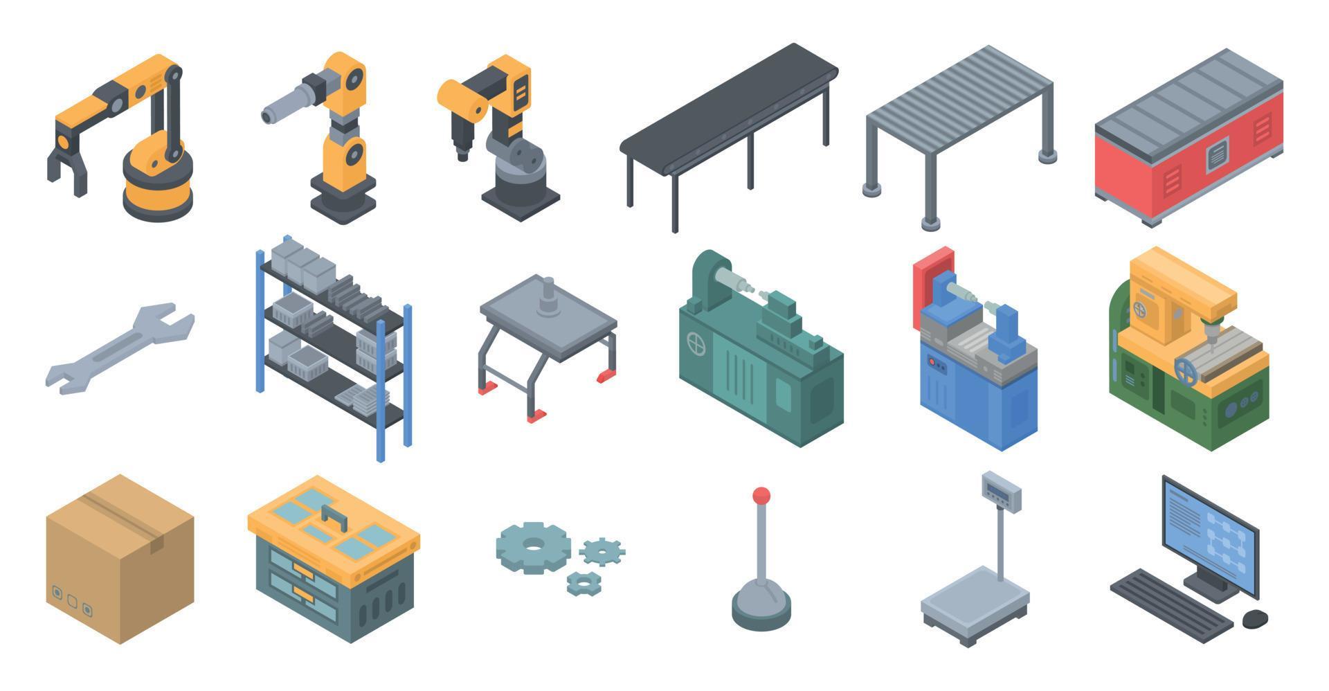Assembly line icons set, isometric style 8995508 Vector Art at Vecteezy