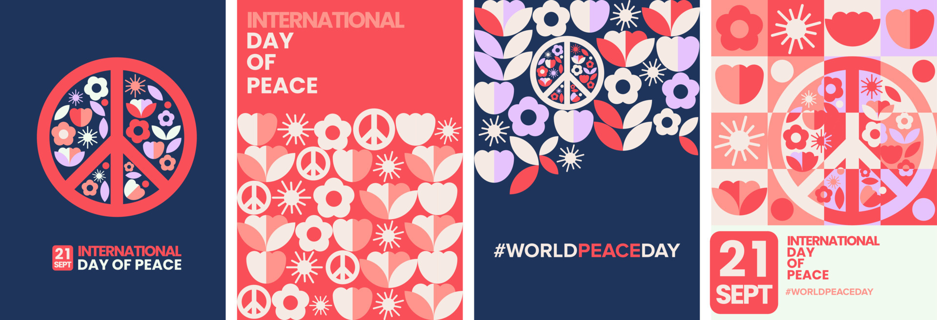 World peace day geometric trendy vector. Poster, greeting card, book ...