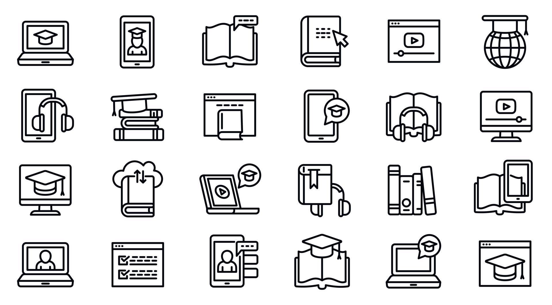 Interactive learning icons set, outline style 8997124 Vector Art at ...