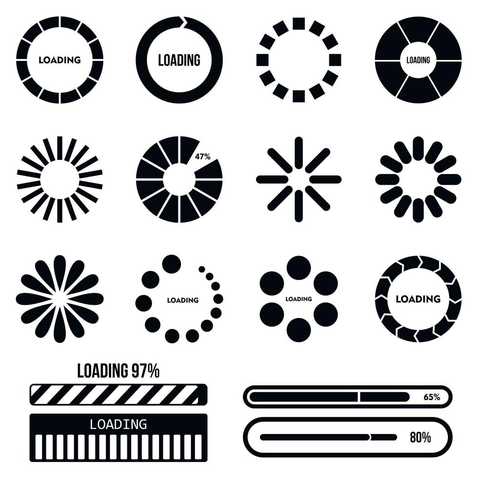 Progress bar and loading icons set in simple style 8998851 Vector Art ...