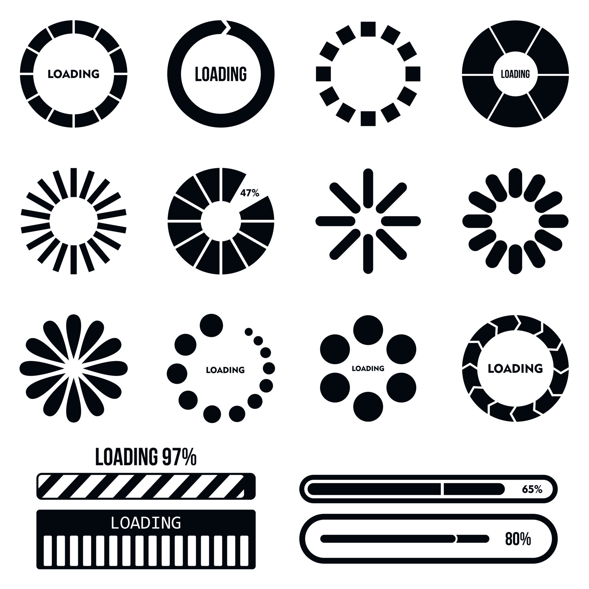 Progress bar and loading icons set in simple style 8998851 Vector Art ...