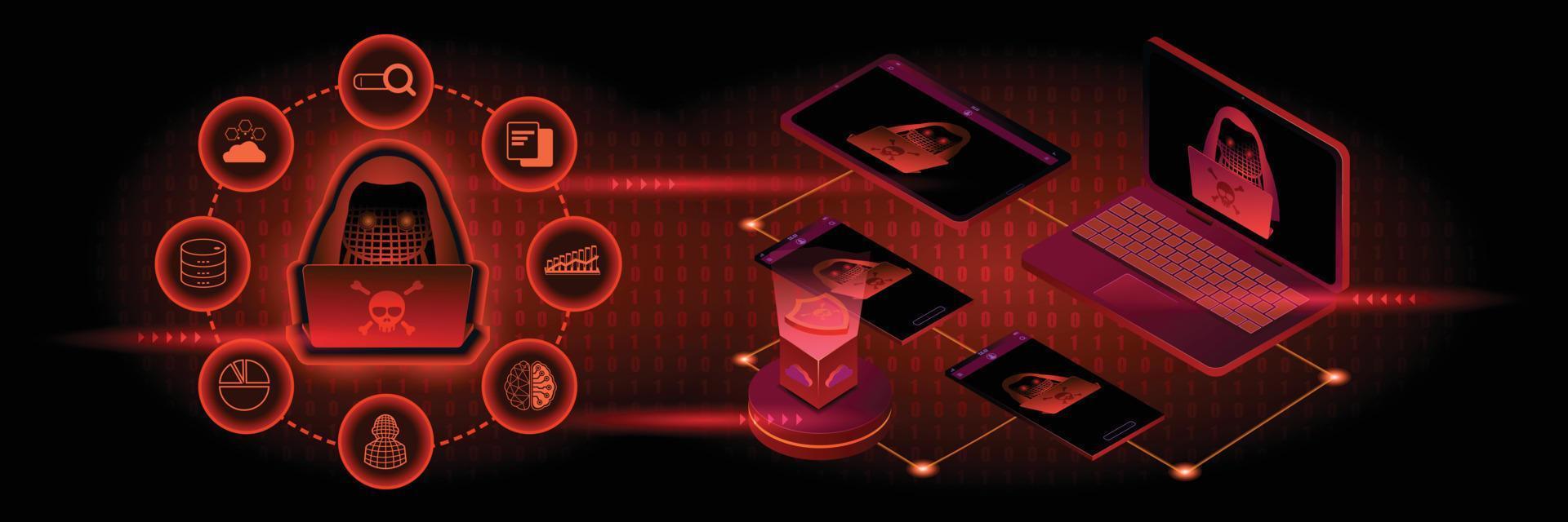 Banner of Hacker and data icons with abstract background 9000161 Vector ...
