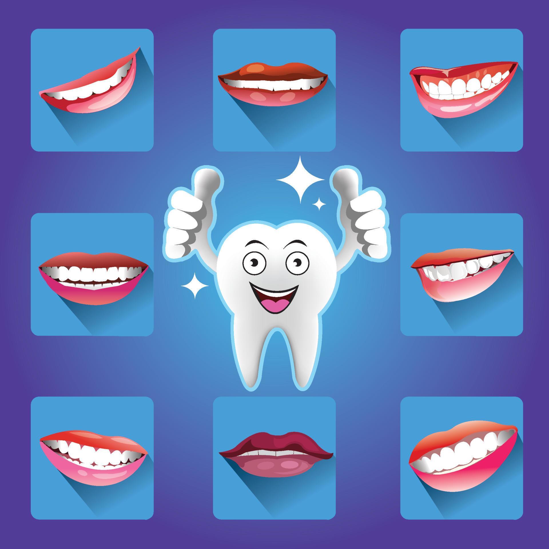Cartoon Smiling Tooth With Set Of Smiles 9001173 Vector Art At Vecteezy