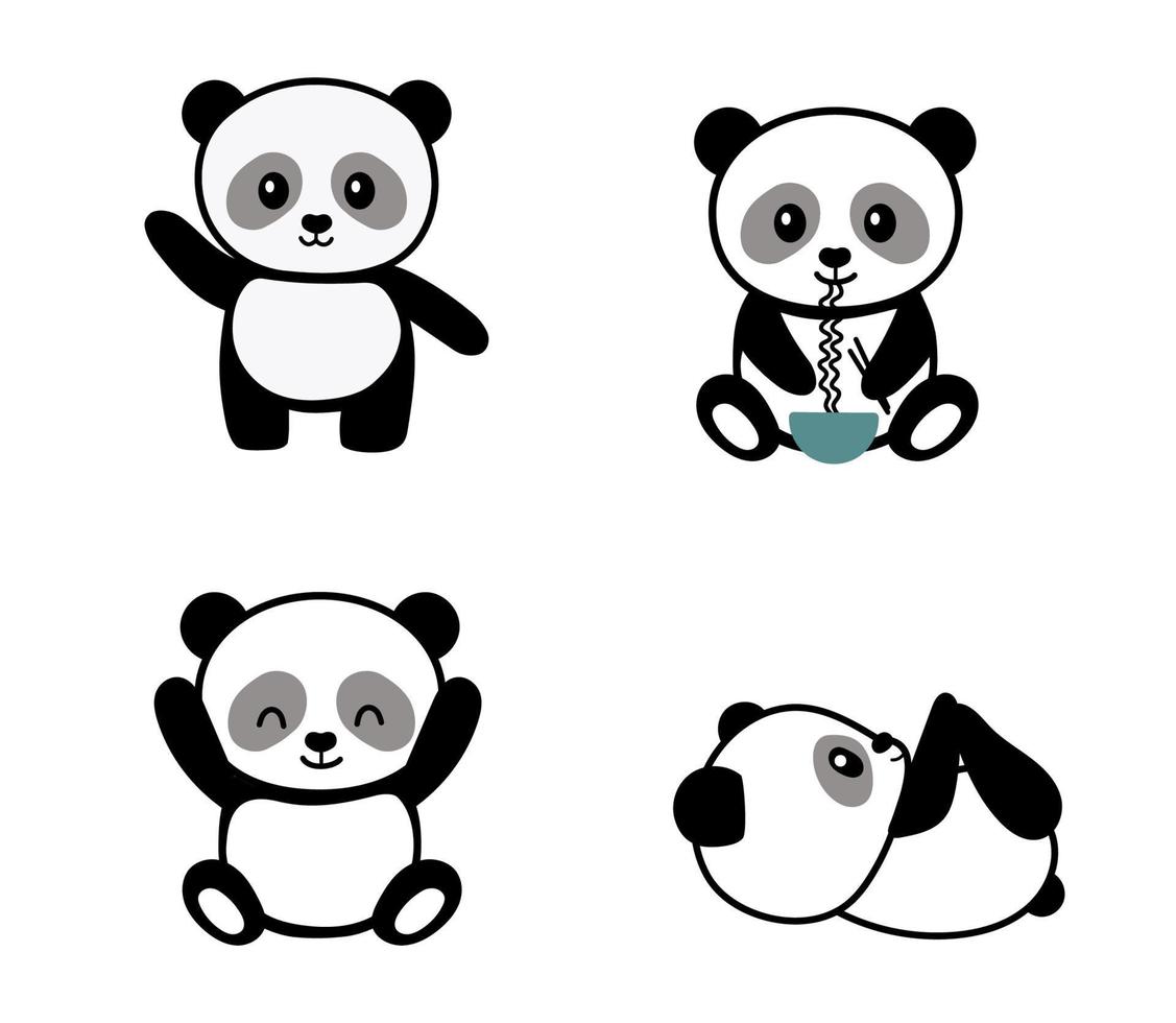 Set Of Cute Pandas In Different Poses 9005318 Vector Art At Vecteezy