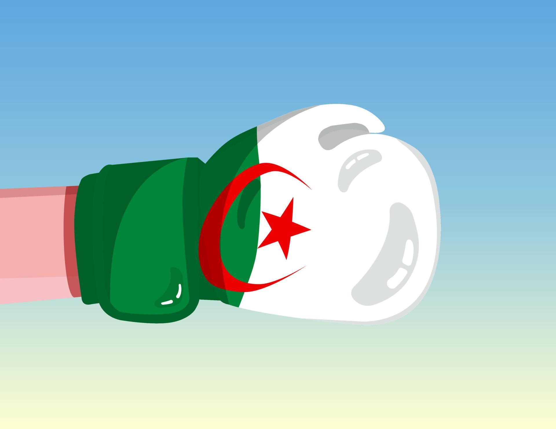 Flag Of Algeria On Boxing Glove Confrontation Between Countries With