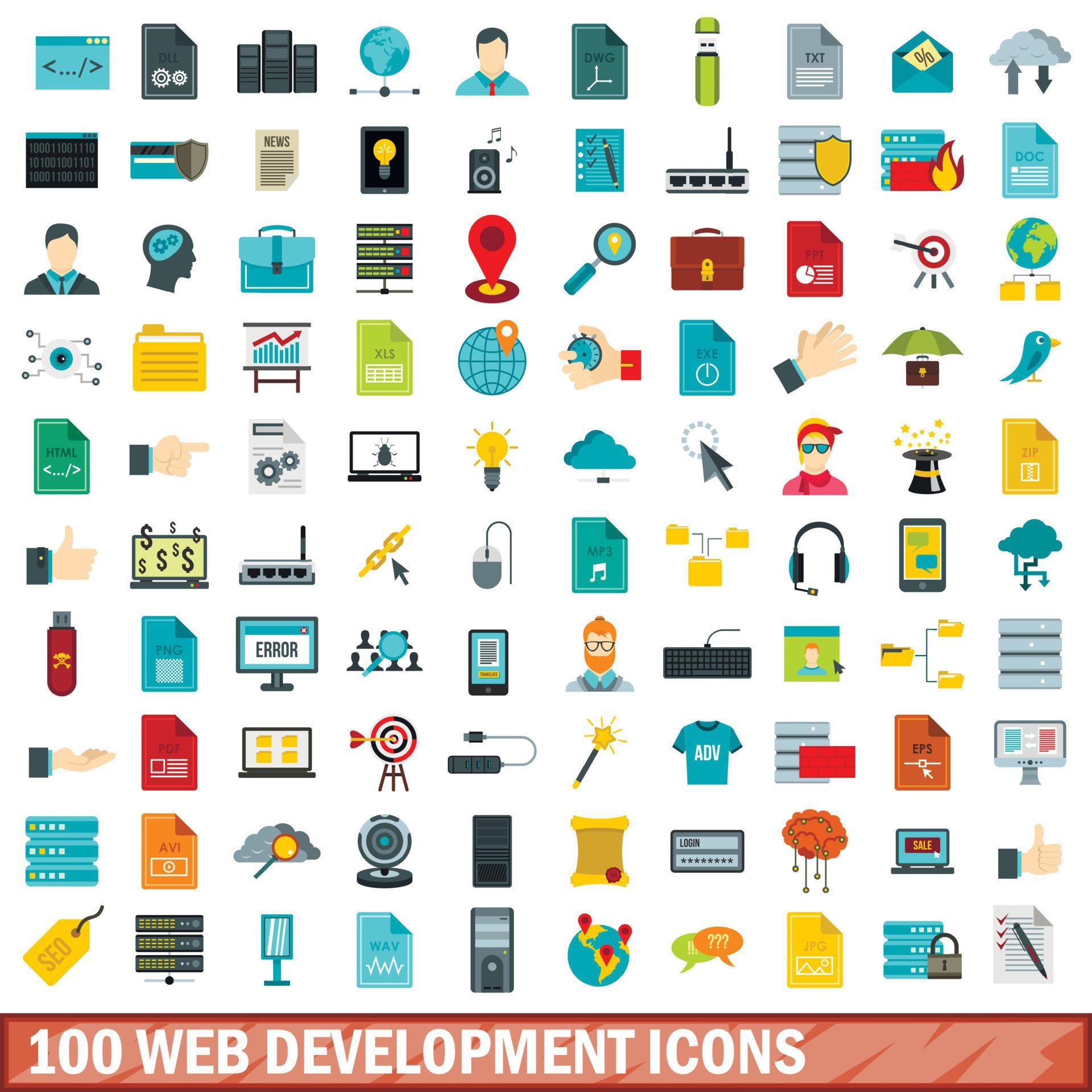 100 web development icons set, flat style 9011866 Vector Art at Vecteezy