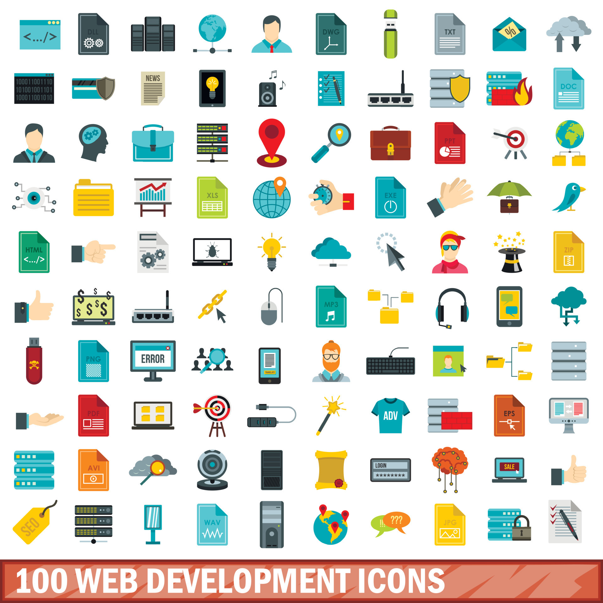 100 web development icons set, flat style 9011866 Vector Art at Vecteezy