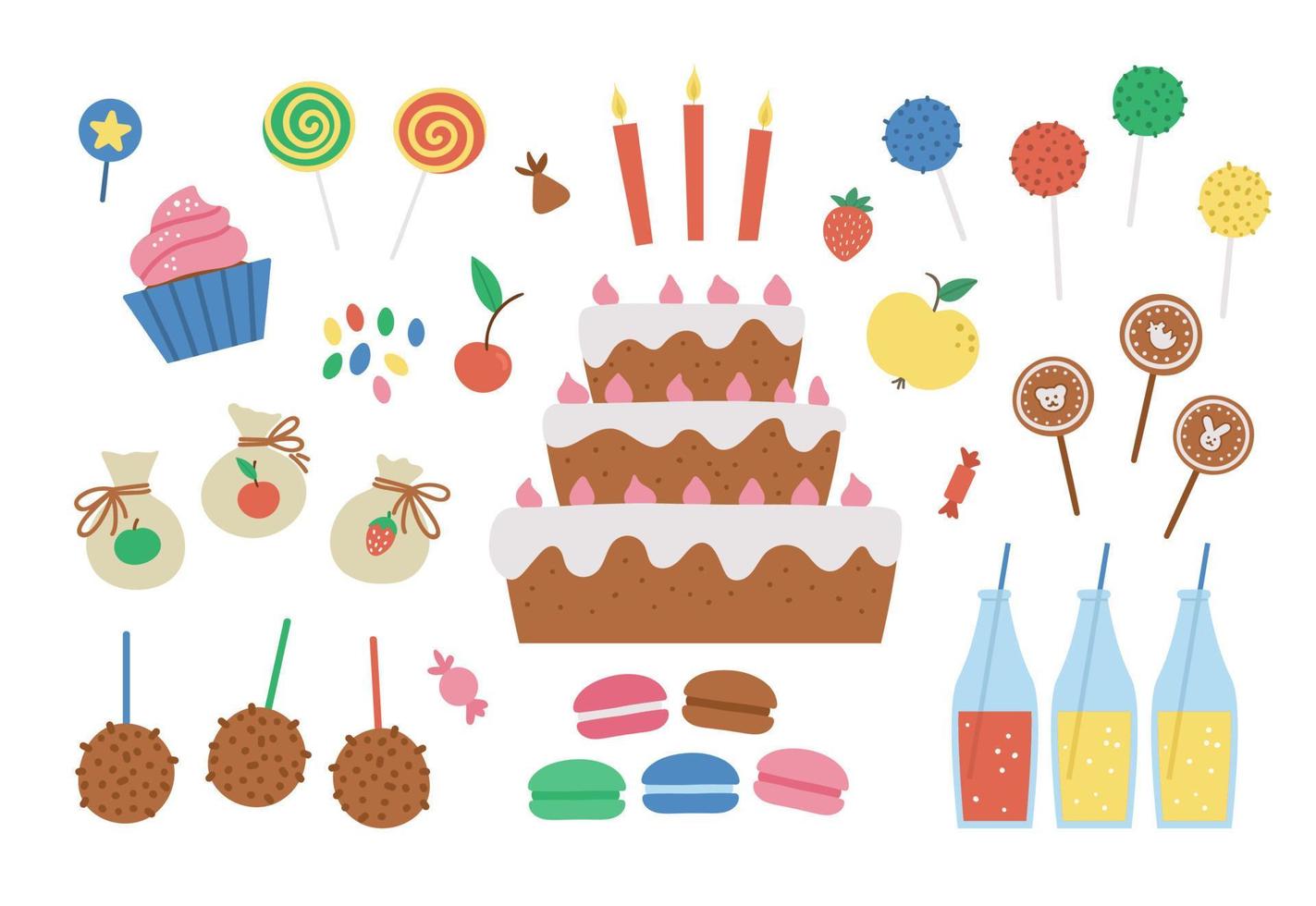 Vector birthday desserts set. Cute b-day clipart pack with cake ...