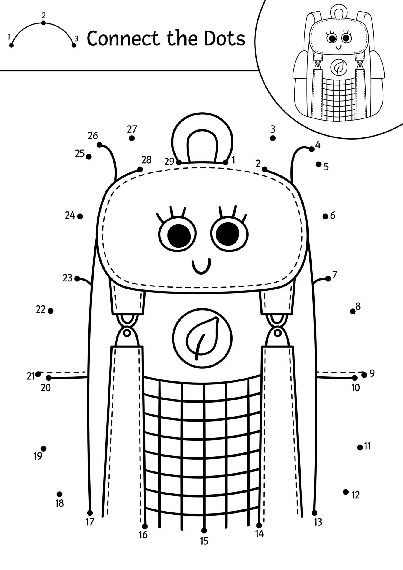 Vector camping dot-to-dot and color activity with cute kawaii tourist ...