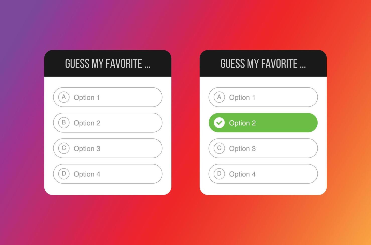 Quiz option template. Question stickers for poll stories page ...
